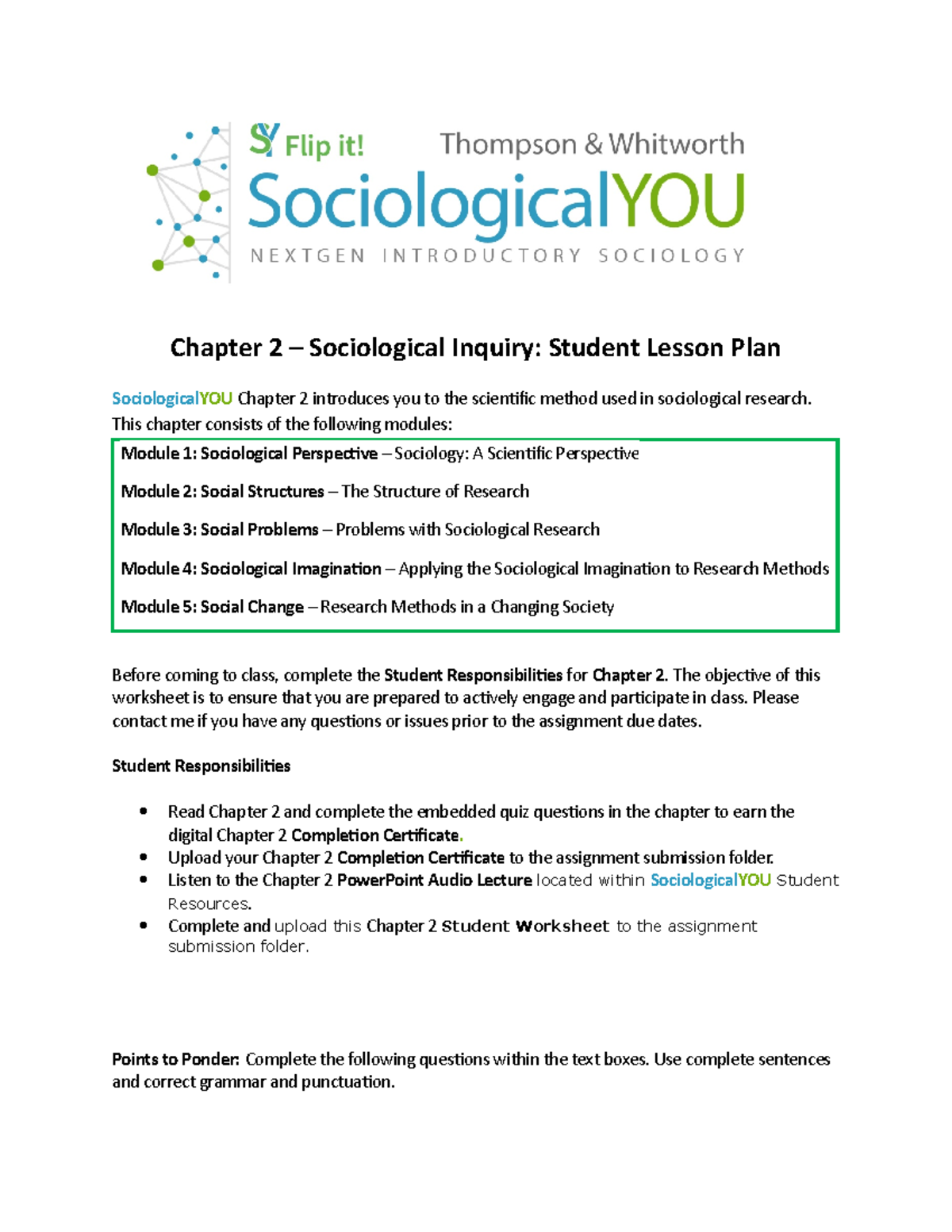 Chapter 2a Student Worksheet - Chapter 2 – Sociological Inquiry ...