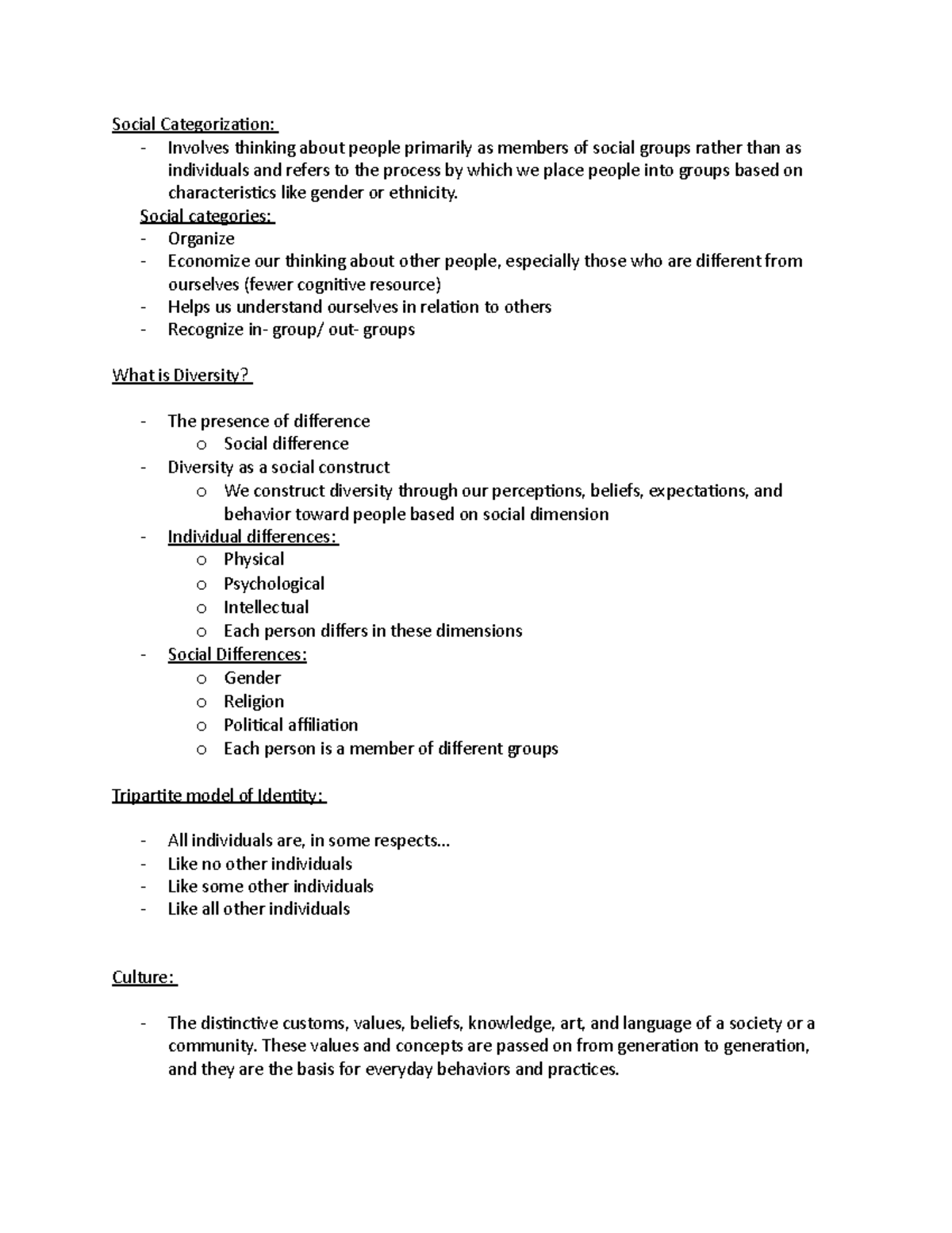 Class 2 notes - Social Categorization: - Involves thinking about people ...