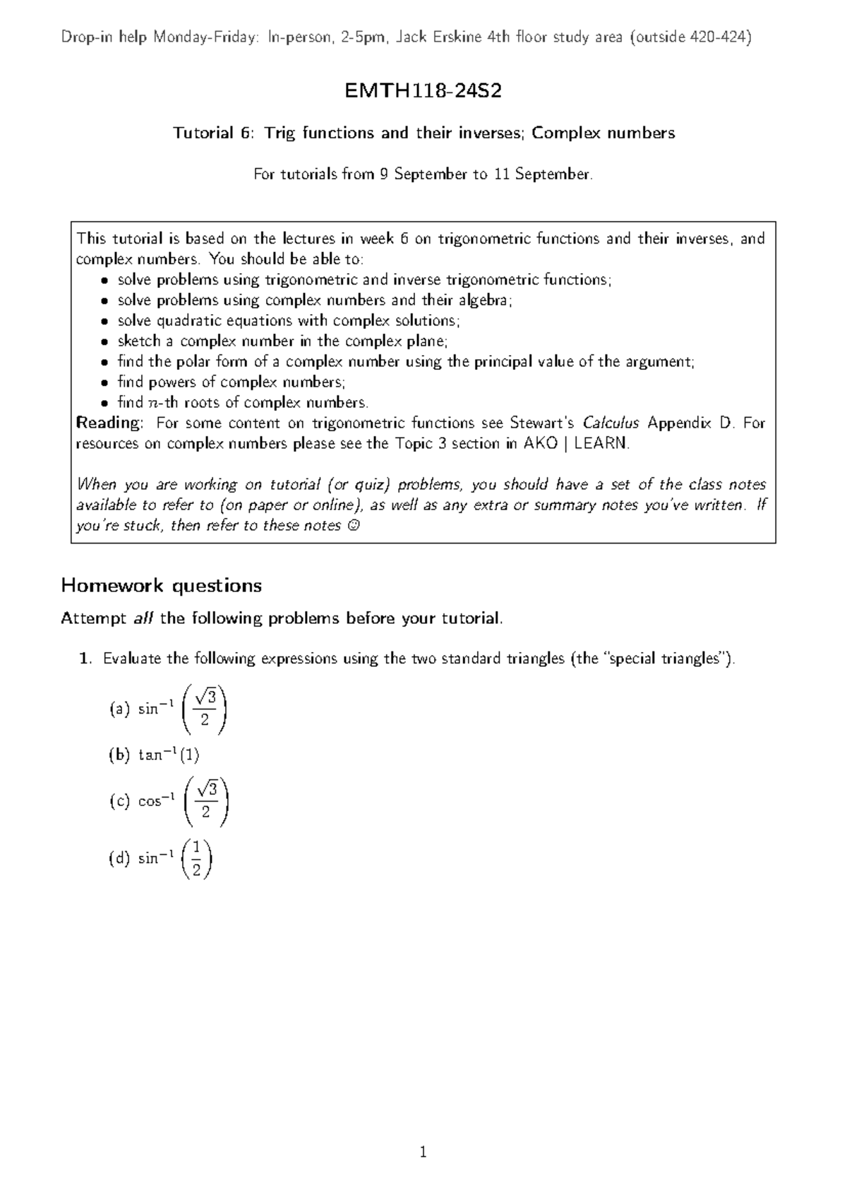 EMTH118 S2 Tutorial 06 with space - EMTH118-24S Tutorial 6: Trig ...