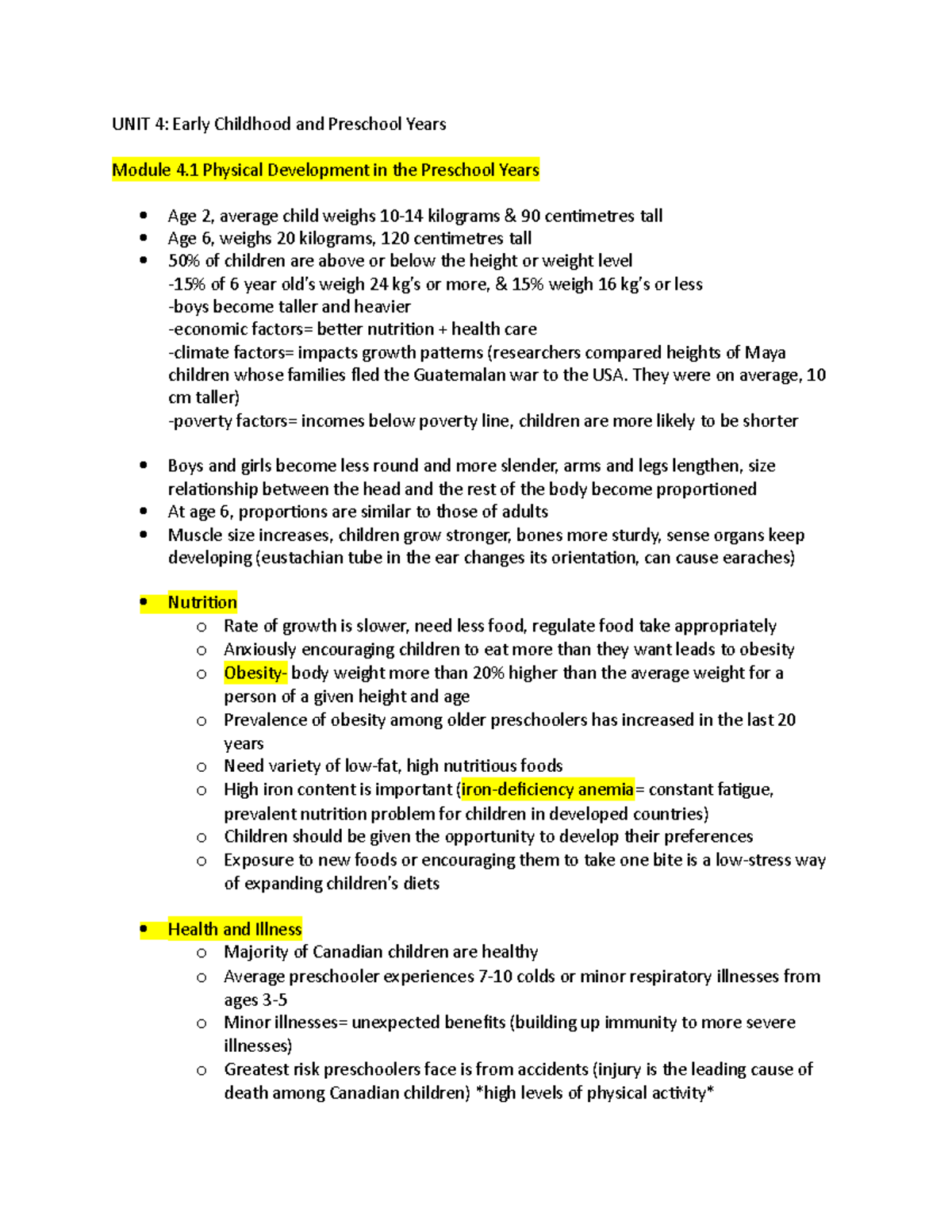 UNIT 4 Early Childhood: Preschool - UNIT 4: Early Childhood and ...