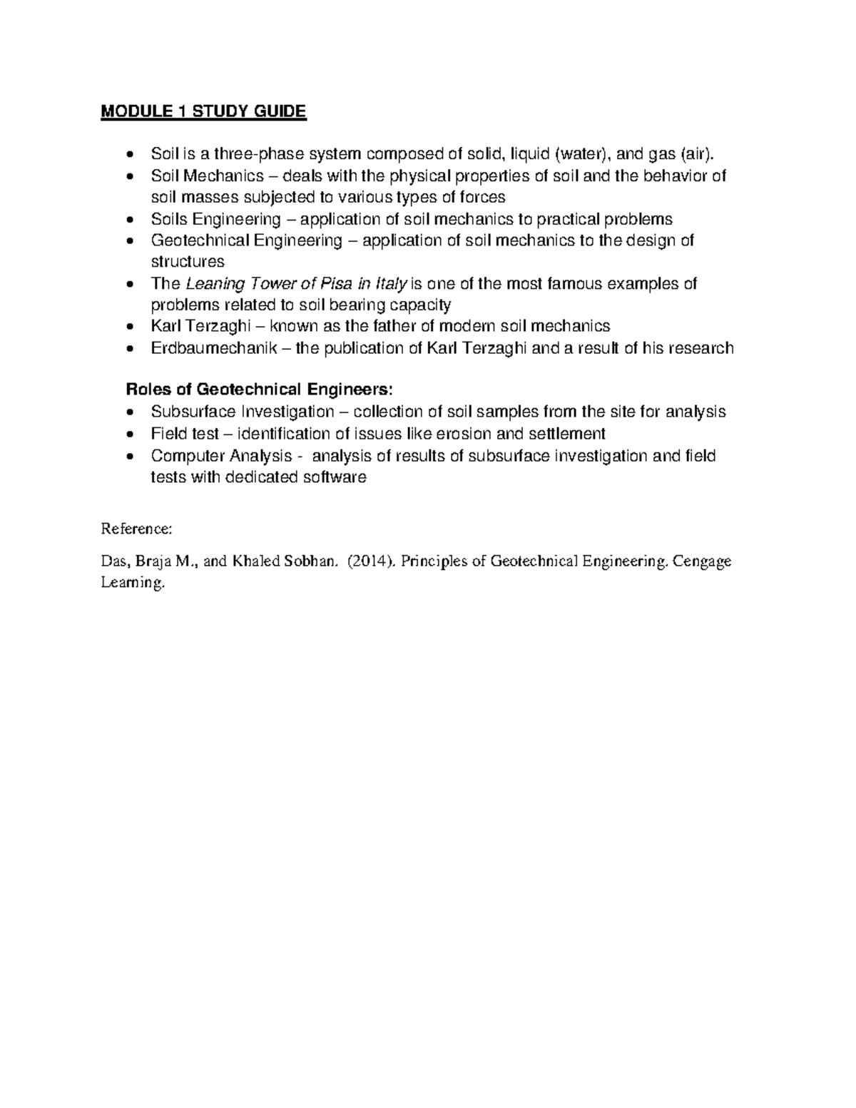 Geotech Study Guide M1-M3 - MODULE 1 STUDY GUIDE Soil is a three-phase ...
