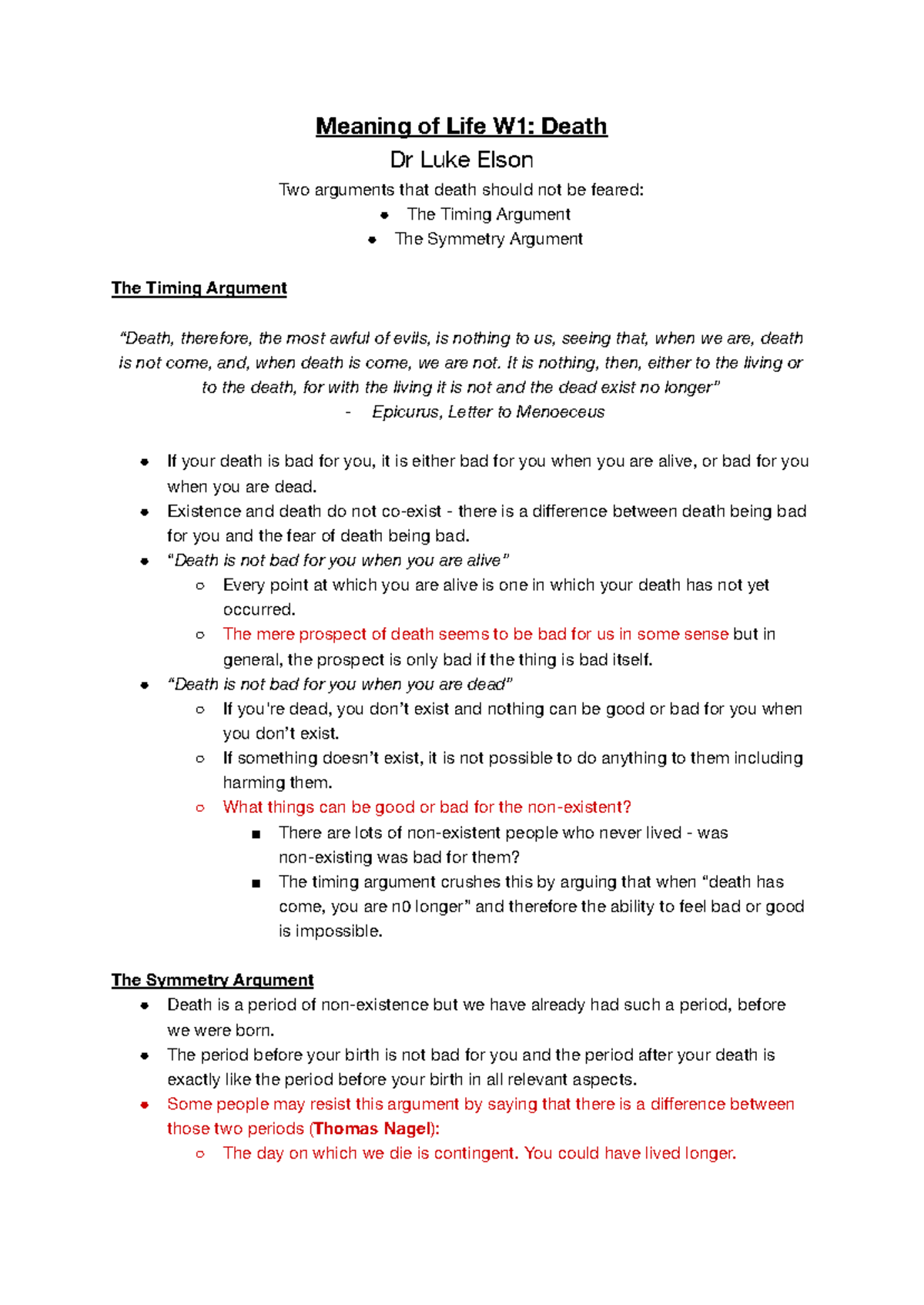 Is Death bad - Meaning of Life W1: Death Dr Luke Elson Two arguments ...