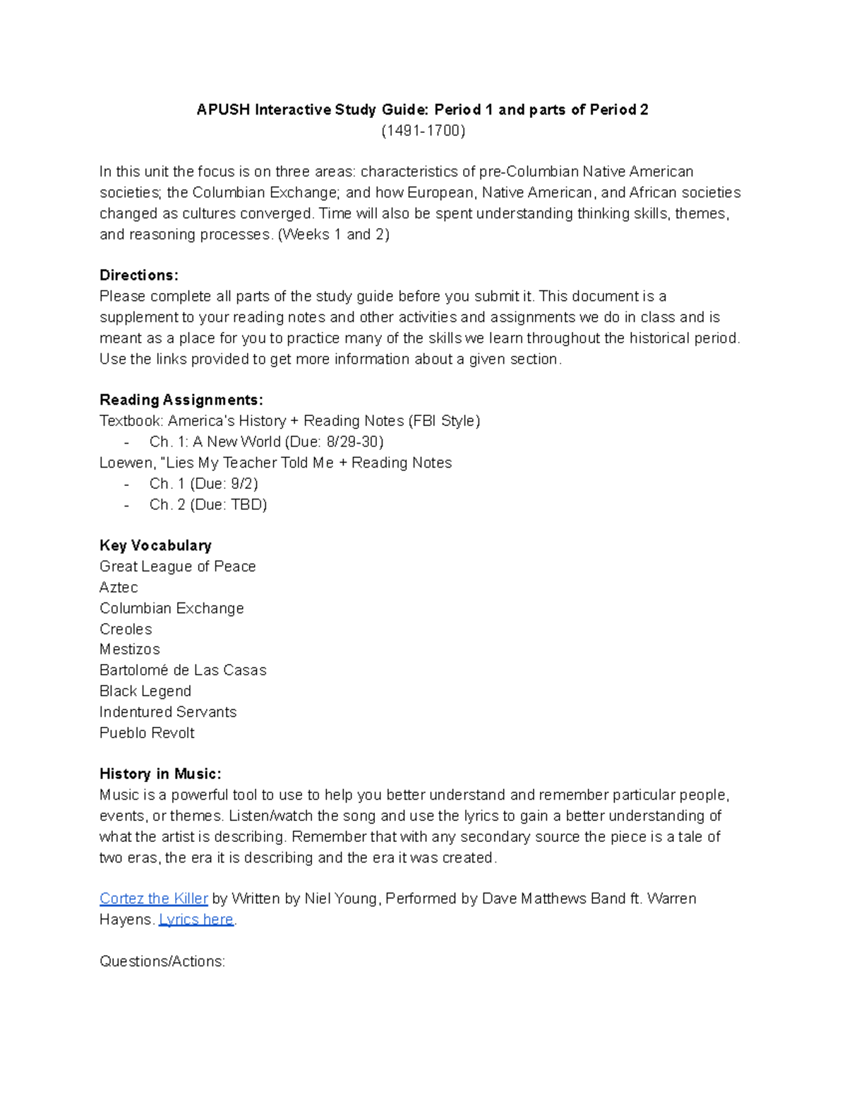 Apush Study Guide Period 1 - APUSH Interactive Study Guide: Period 1 ...