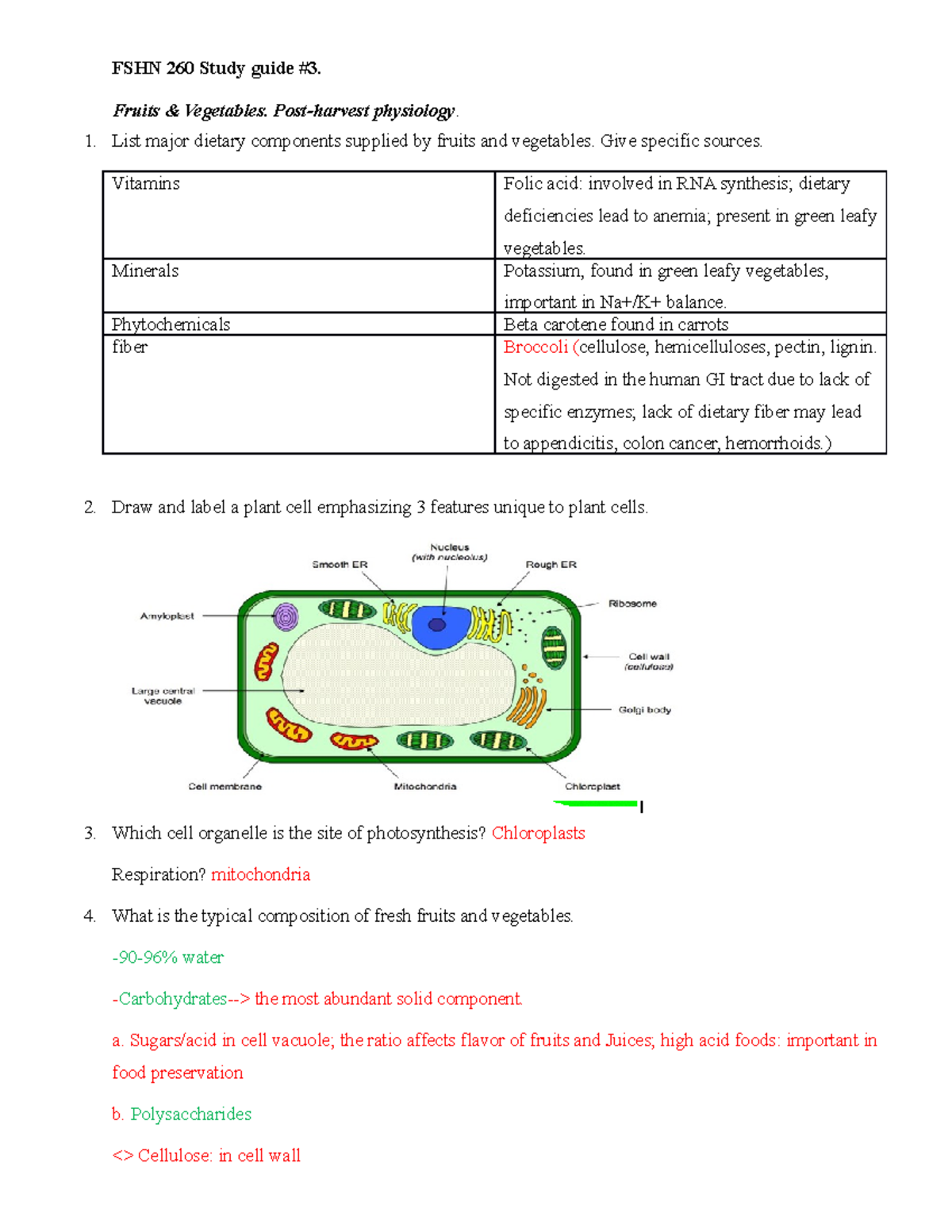 FSHN 260 Study guide fruits and veg revised - FSHN 260 Study guide #3 ...