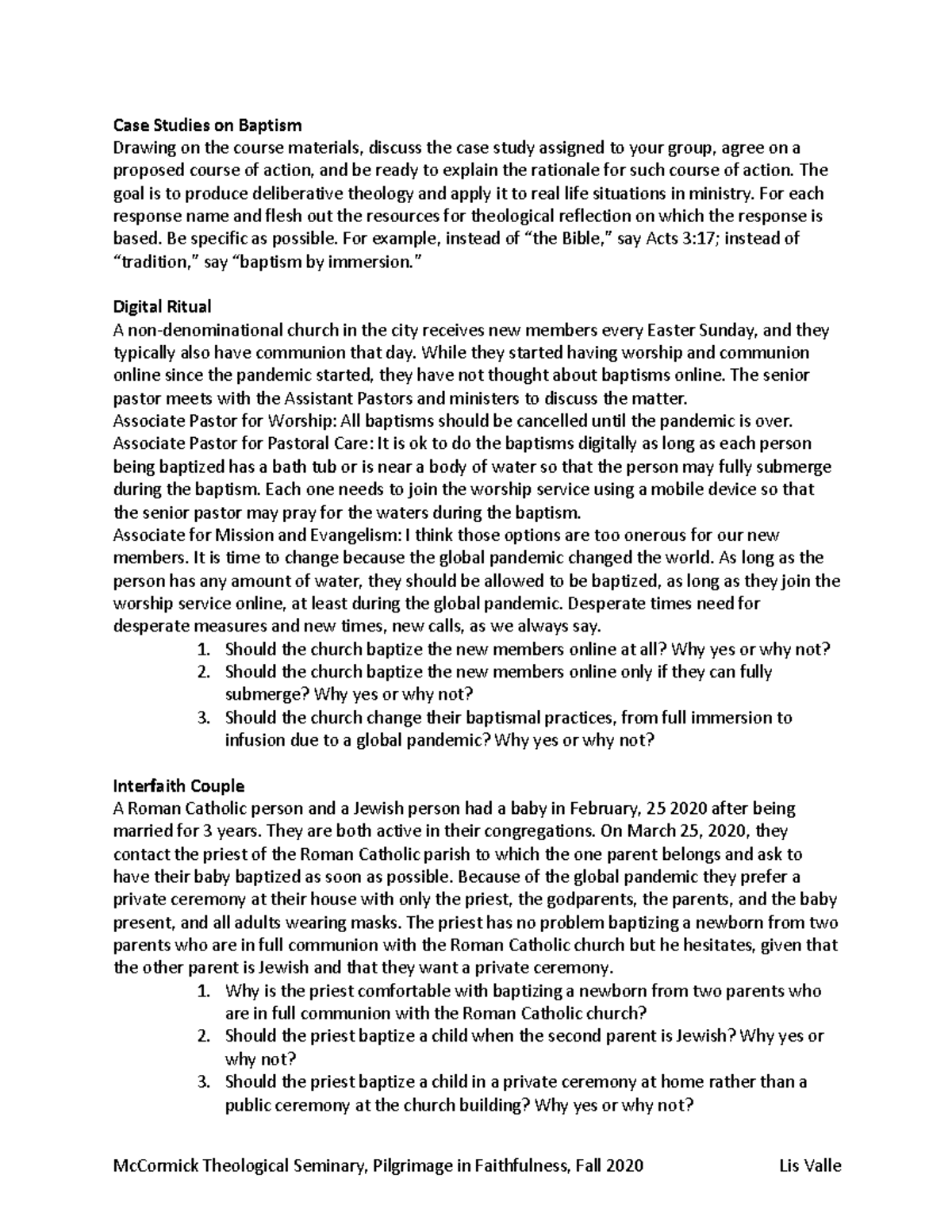 Case Studies on Baptism in different faith traditions - McCormick ...