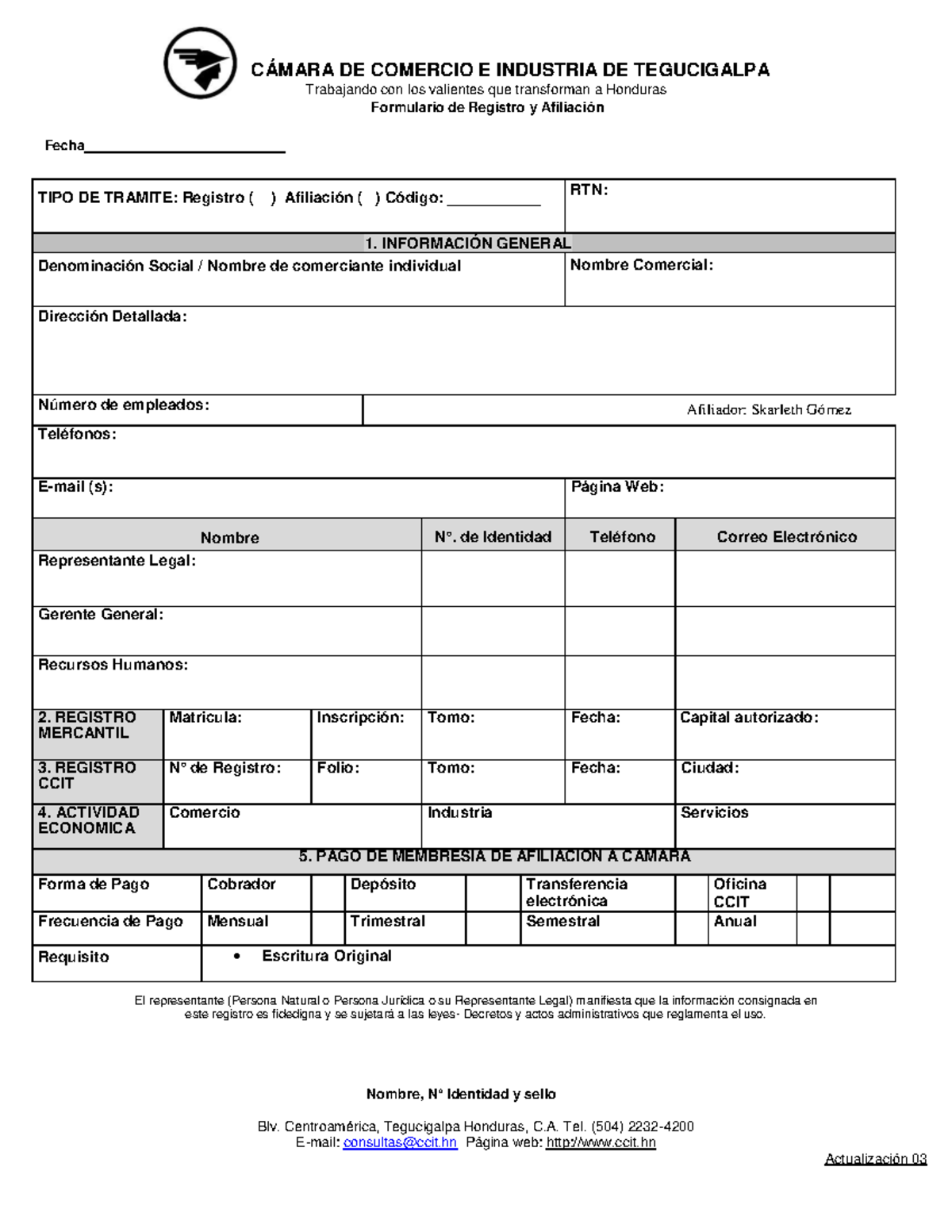 Formulario de Registro y Afiliacion Act 03 - Afiliador: Skarleth Gómez ...