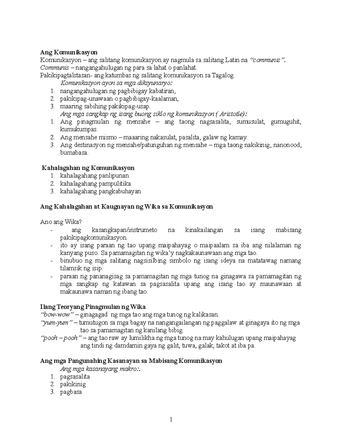 Filipino Lecture 2 - Ang Komunikasyon Komunikasyon – ang salitang ...