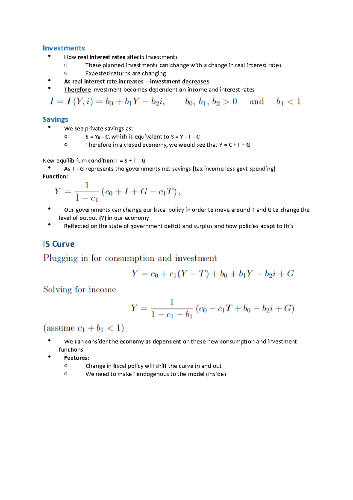 IS curve notes - Investments How real interest rates affects ...