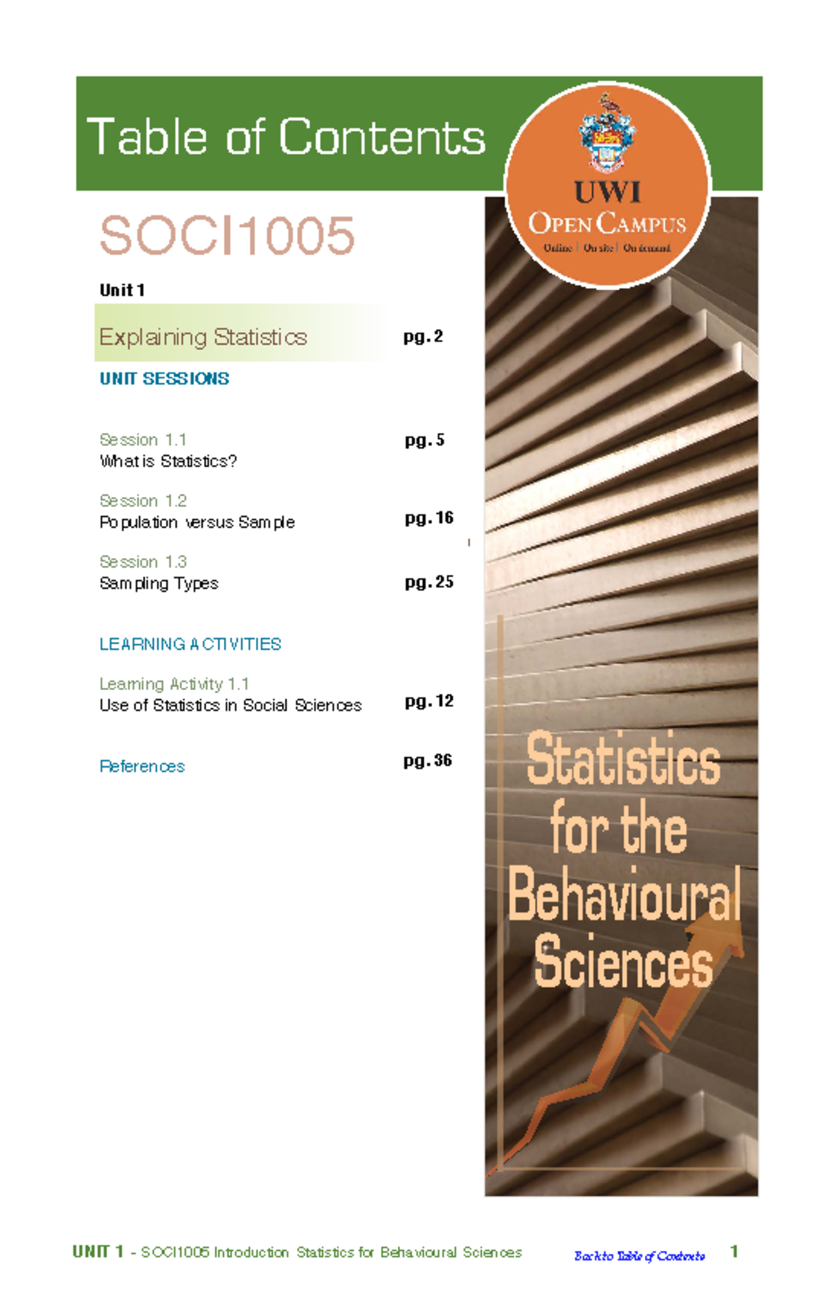 SOCI1005 U1 2015 08 27 to be unit 1 - SOCI Statistics for the ...