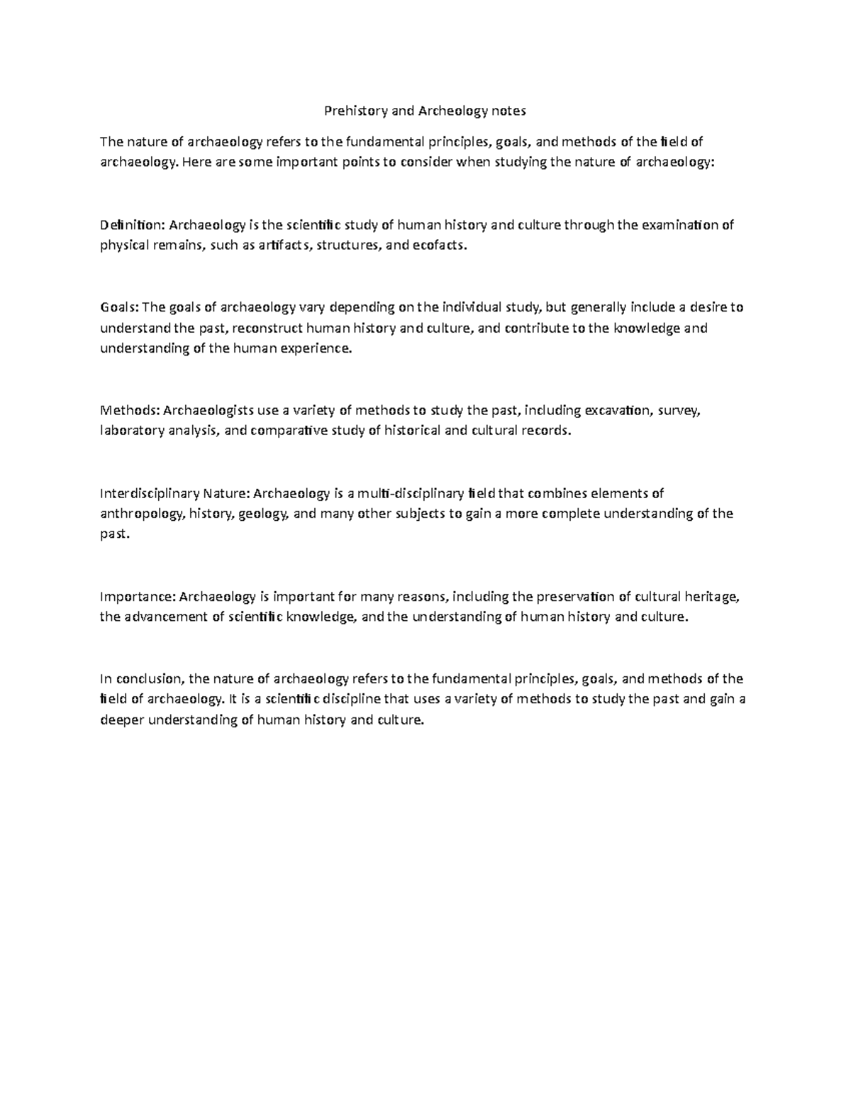 Prehistory and Archeology notes - The nature of archaeology refers to ...