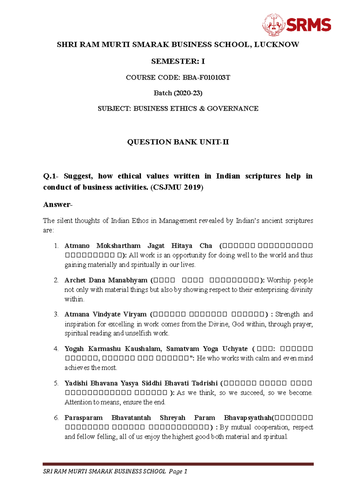 BBA Business ethics notes unit 2 - goods and service tax - CSJMU - Studocu