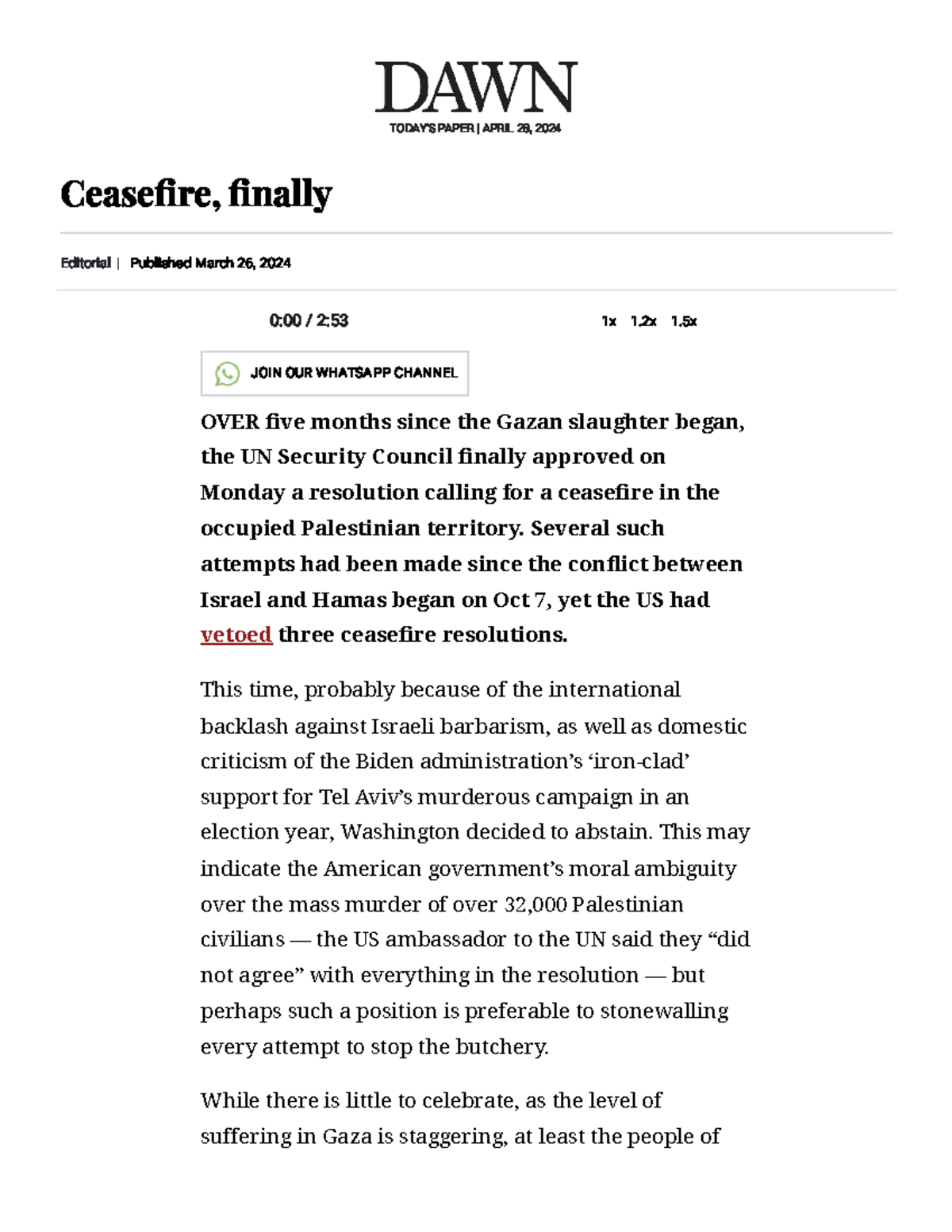 Ceasefire, finally - Newspaper - DAWN - TODAY'S PAPER | APRIL 28, 2024 ...