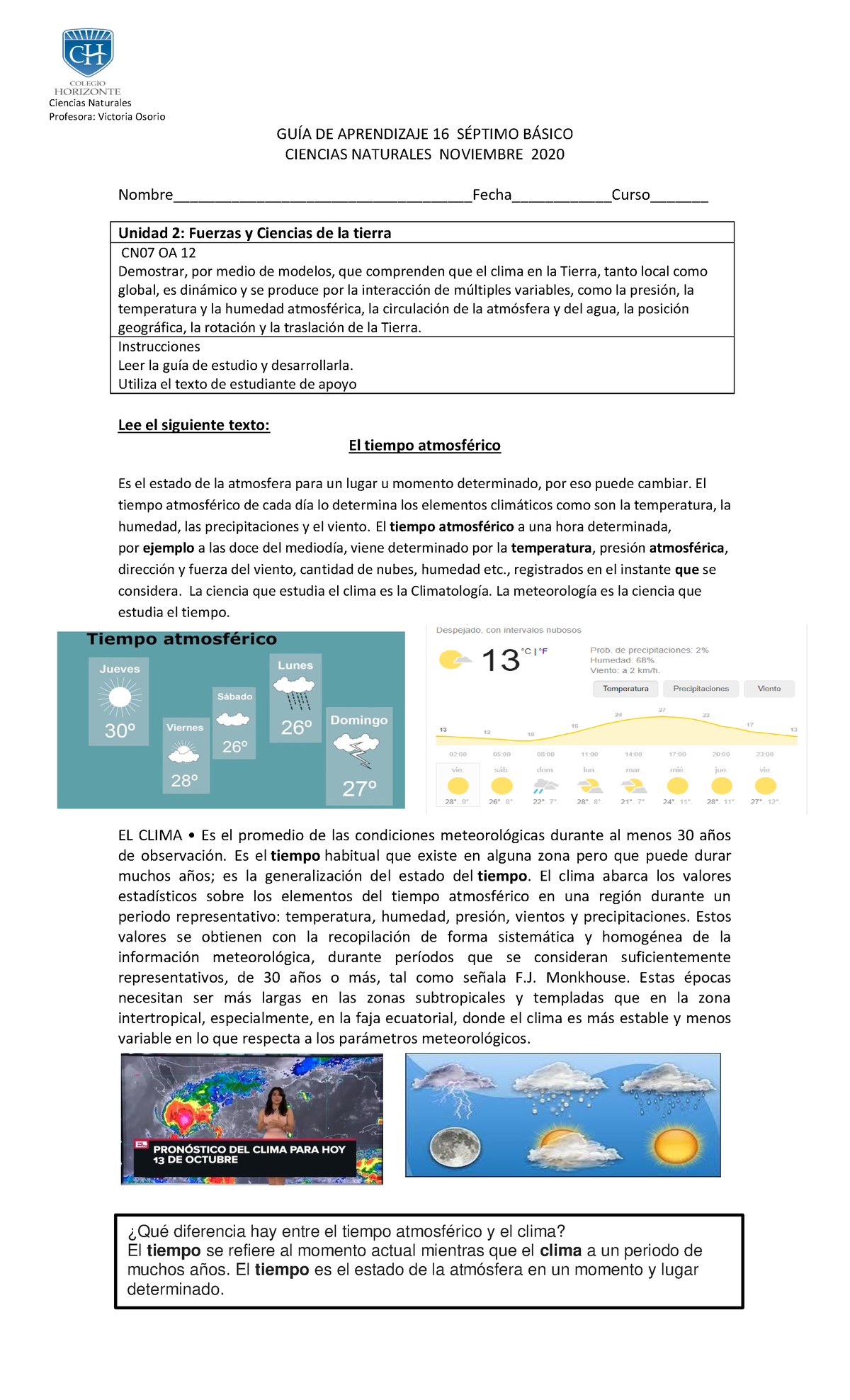 Clima - sdf - Profesora: Victoria Osorio GUÍA DE APRENDIZAJE 16 SÉPTIMO ...