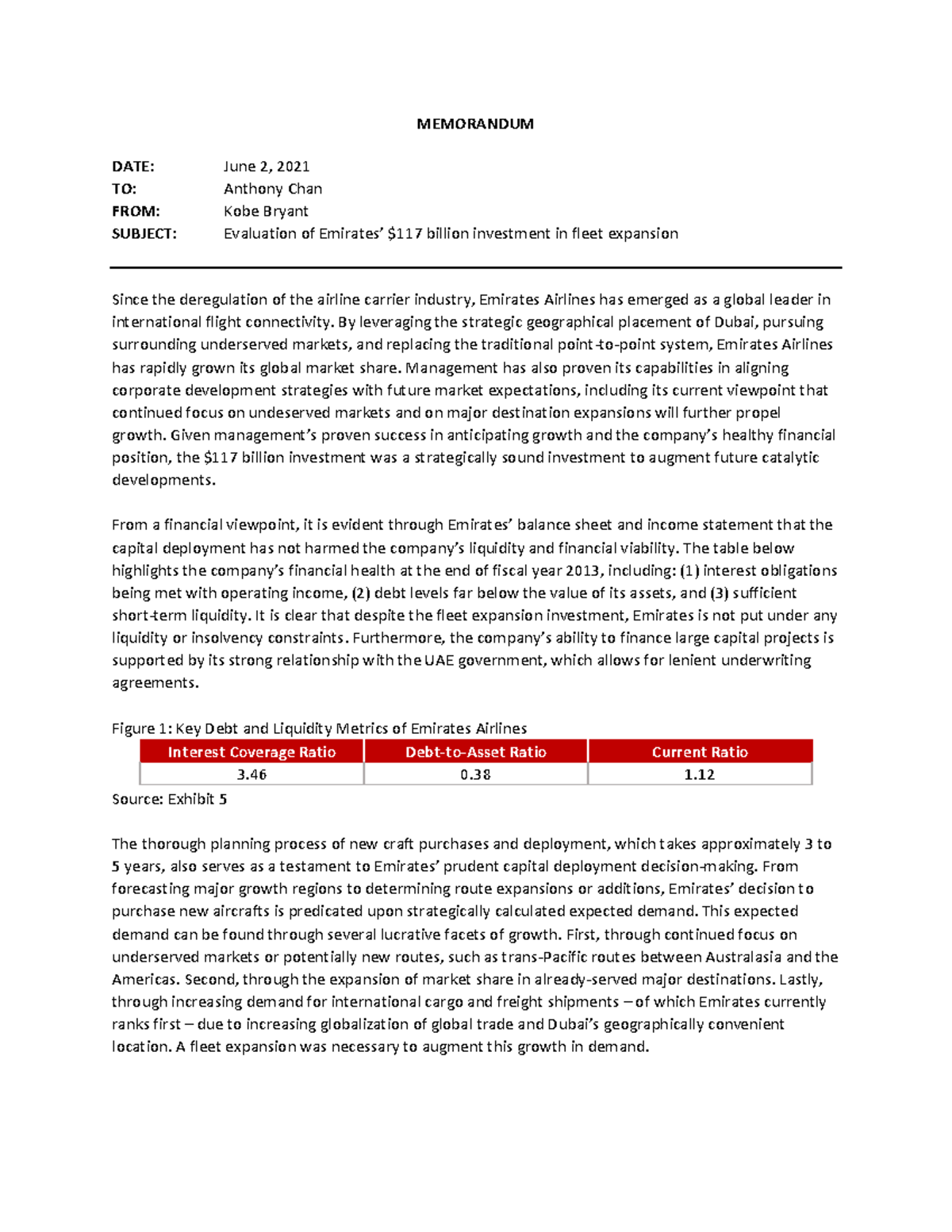 Memo 3 - Emirates' Fleet Expansion - MEMORANDUM DATE: June 2, 2021 TO ...