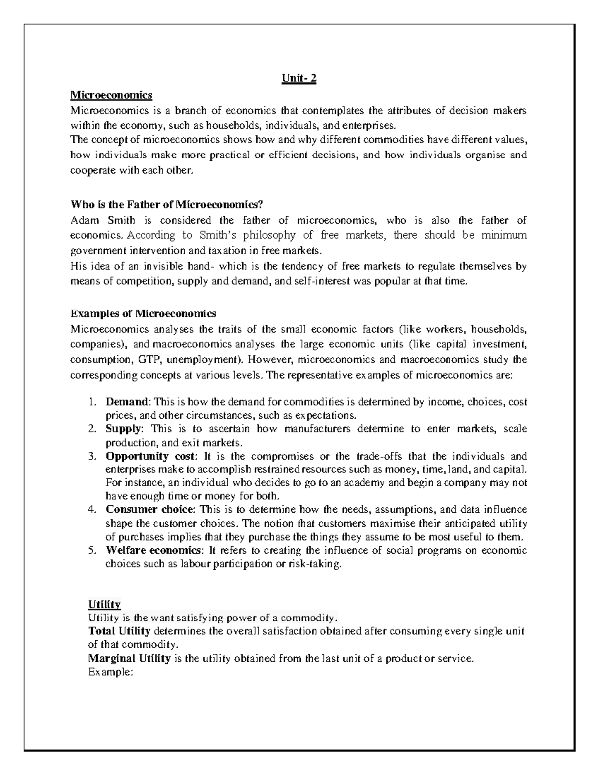 Unit-2(economics)-B.A LLB - Unit- 2 Microeconomics Microeconomics is a ...