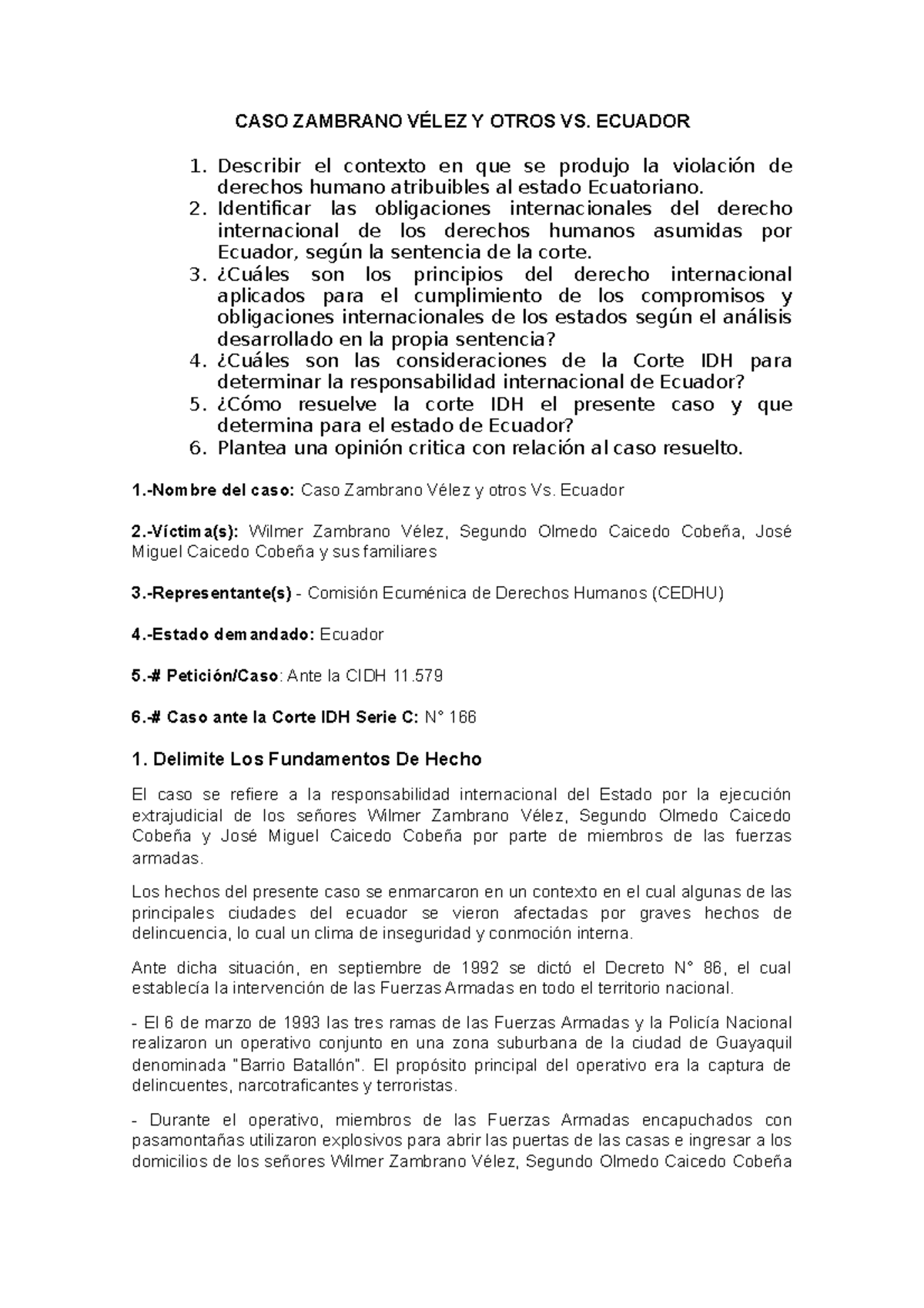 CASO Zambrano Vélez Y Otros Derecho Internacional S11 - CASO ZAMBRANO VÉLEZ Y OTROS VS. ECUADOR ...
