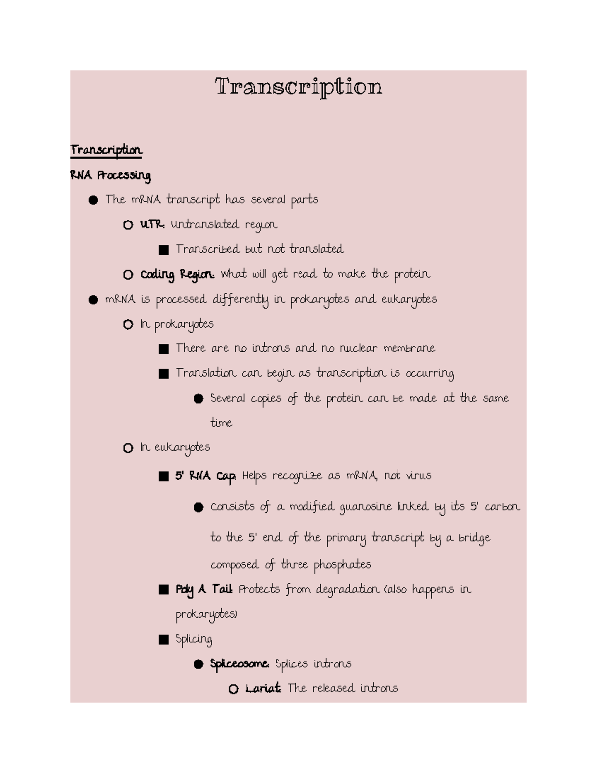 Transcription - Lecture Notes - BIO151 - UMass Amherst - Studocu