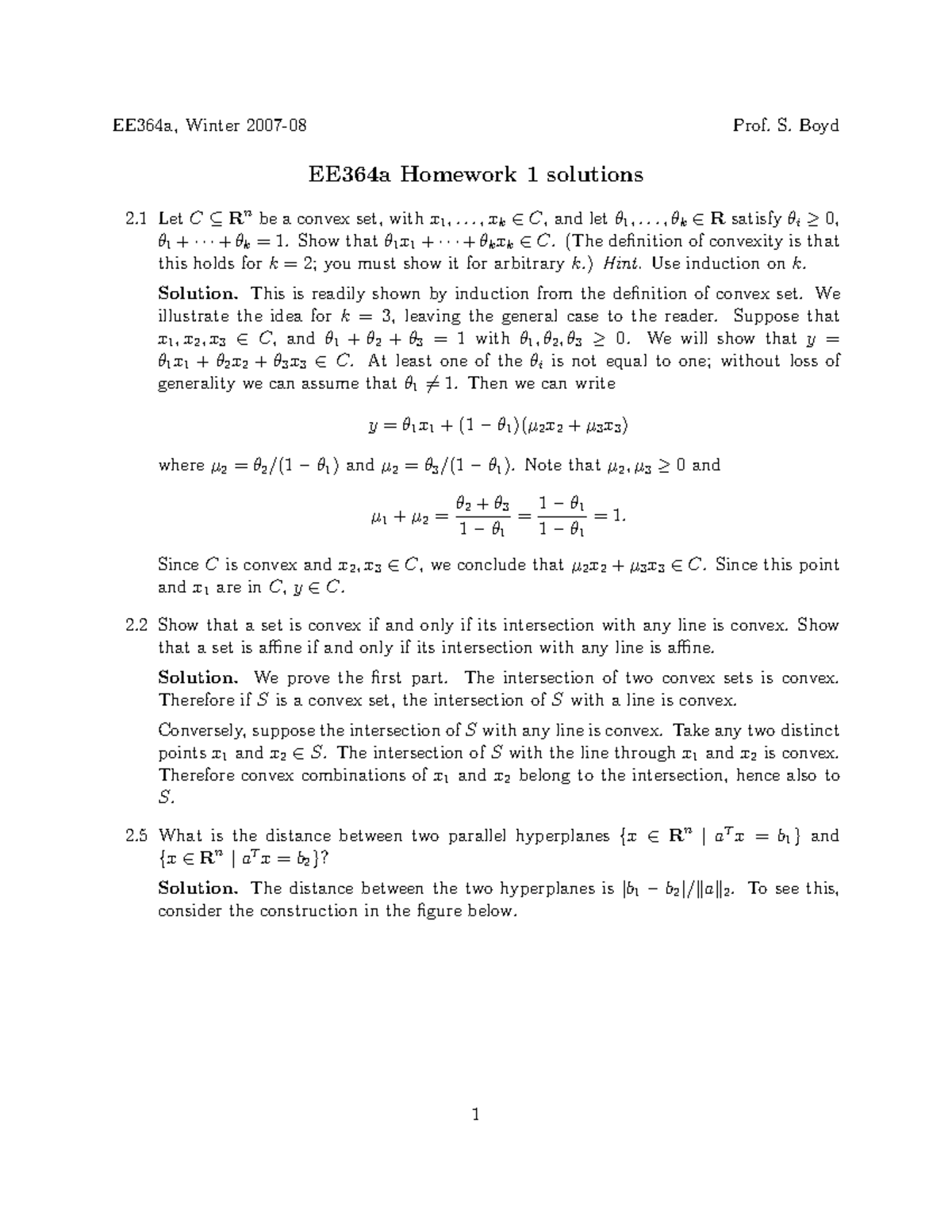 Hw1sol - It is from 2008 - EE364a, Winter 2007-08 Prof. S. Boyd EE364a Homework 1 solutions 2 ...