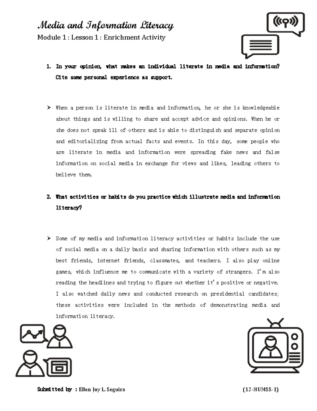 Module 1 Lesson 1 Enrichment Activity - Media and Information Literacy ...