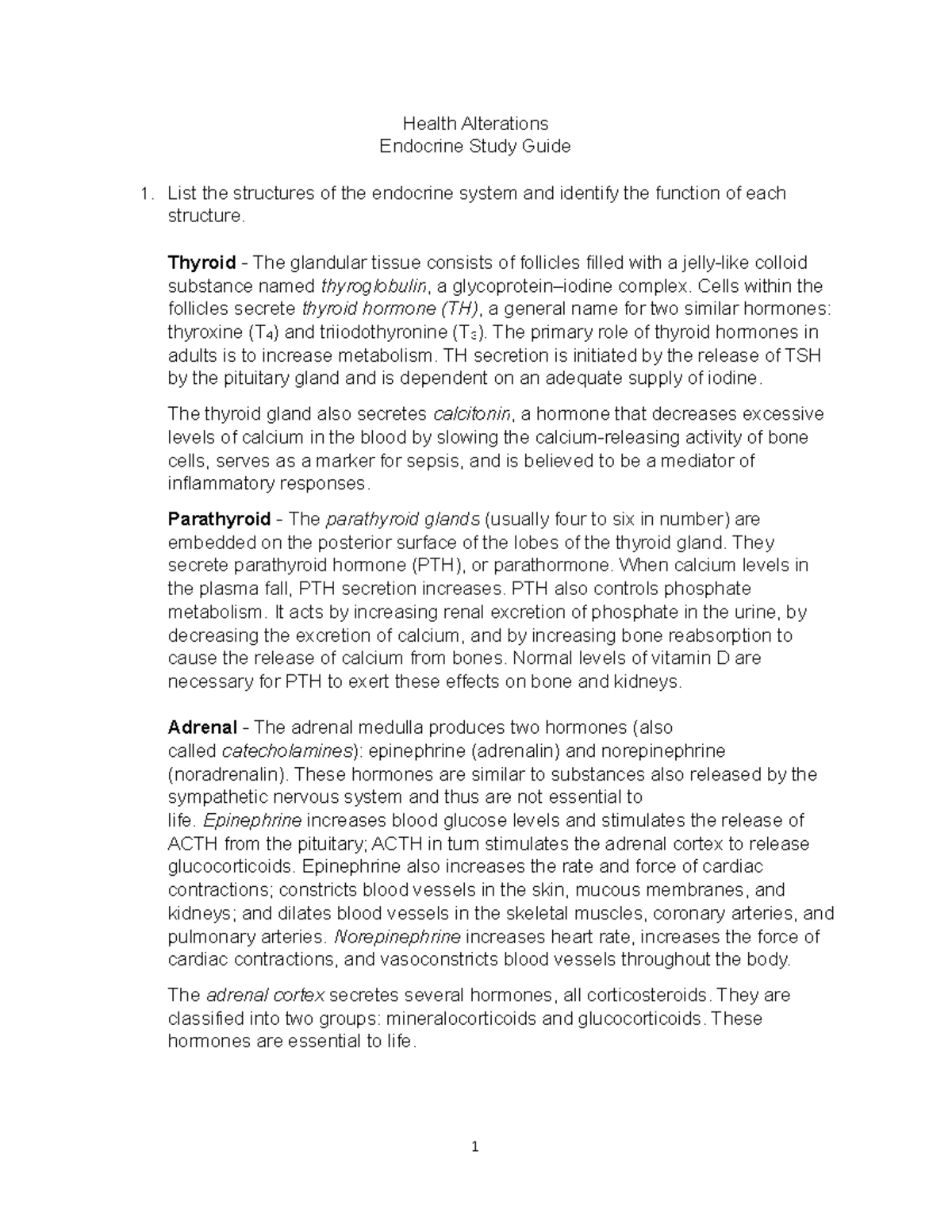 Health Alterations LP 2 Endocrine Study Guide - Health Alterations ...