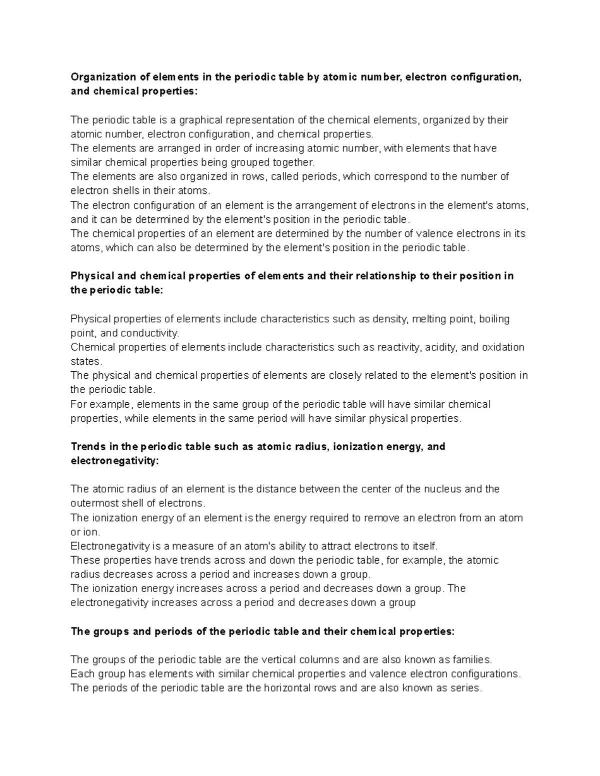CH 1335 Periodic Table Notes - Organization of elements in the periodic ...