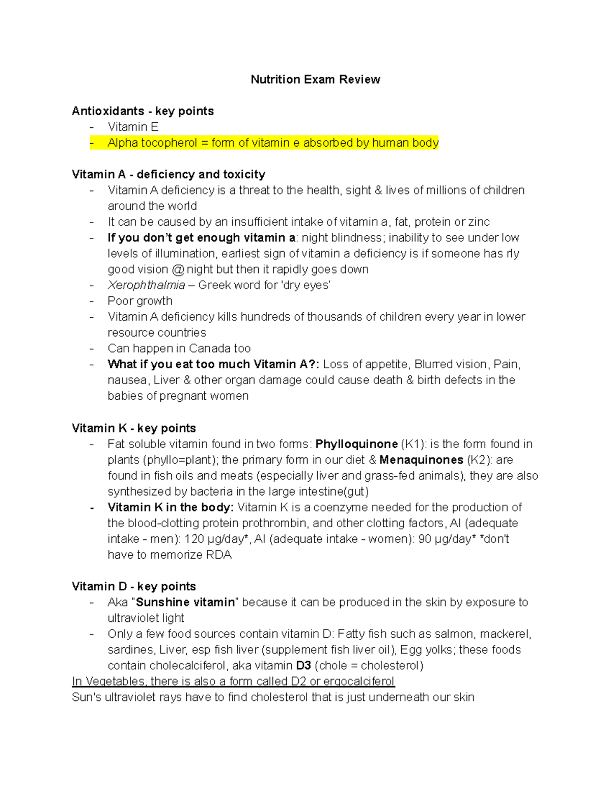 Nutrition Exam Review-2 - Nutrition Exam Review Antioxidants - key ...