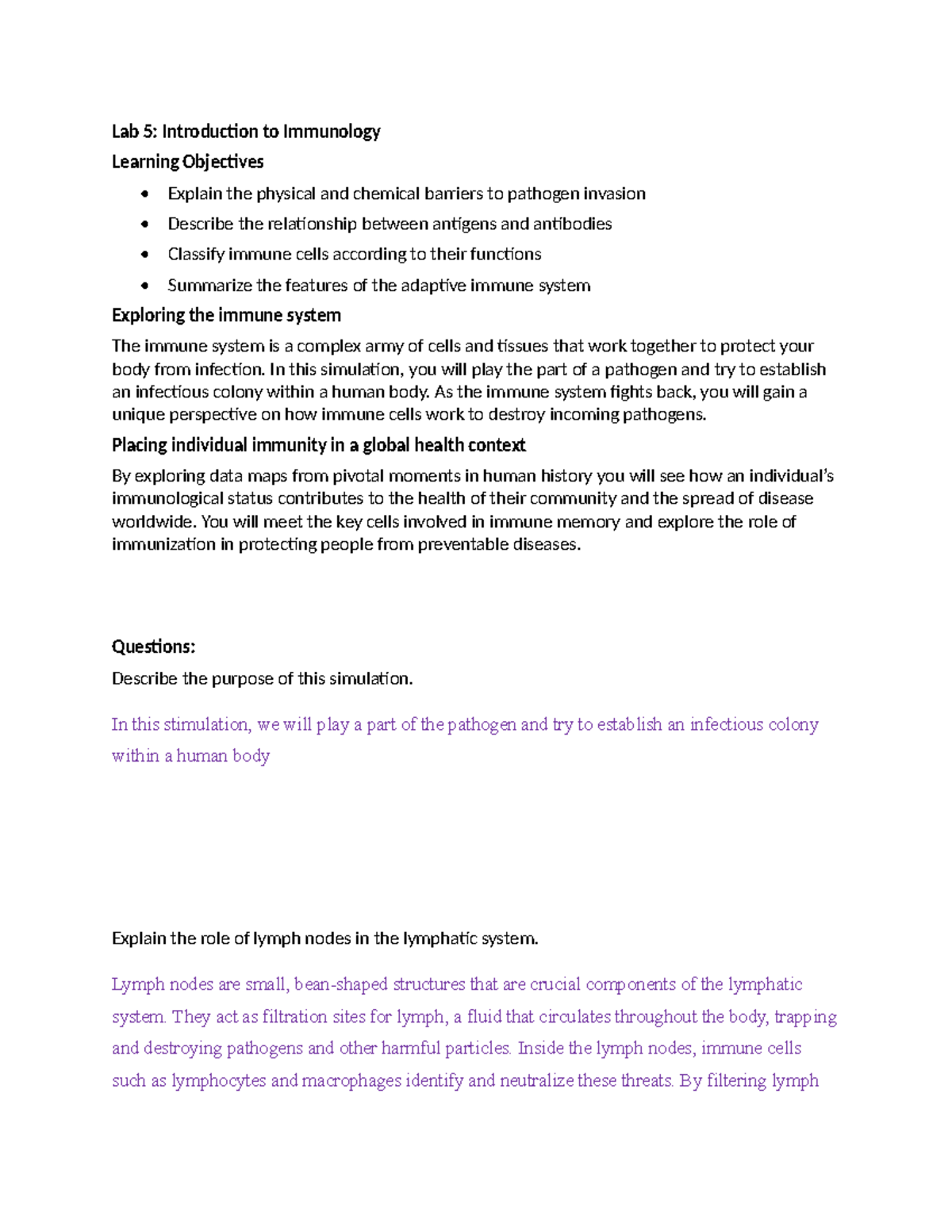 Week 5 immunology lab(Revised) - Lab 5: Introduction to Immunology ...