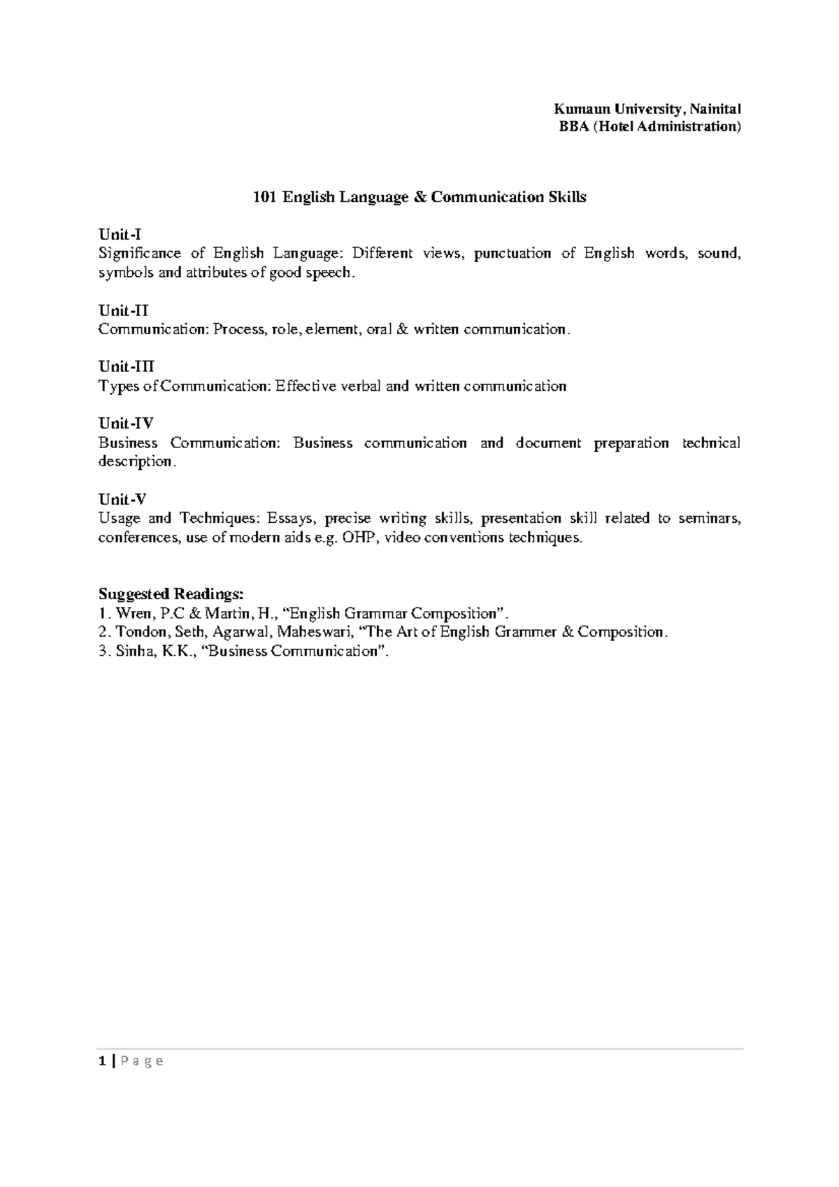 BBA Hotel Adminstration - BBA (Hotel Administration) 101 English ...