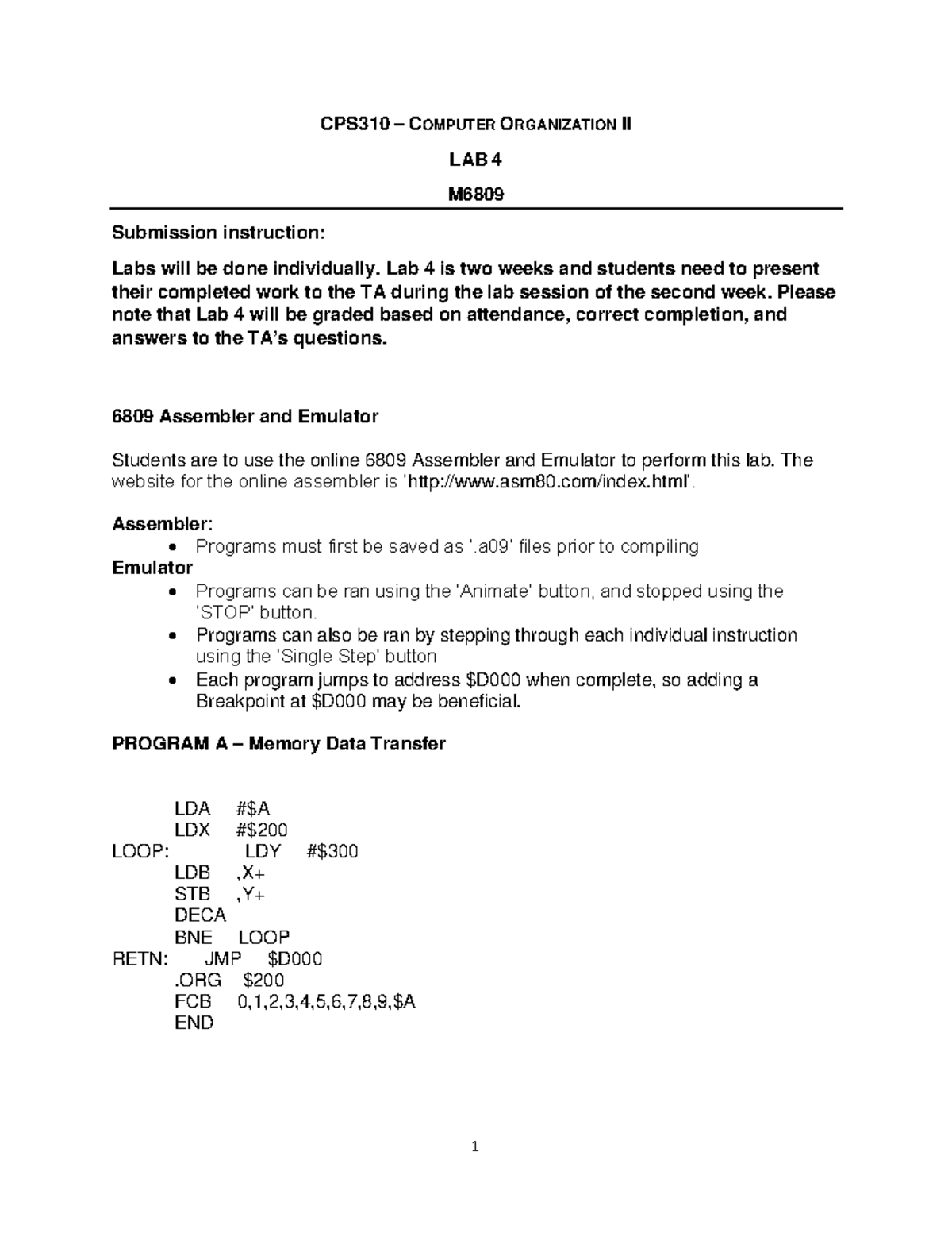 CPS310 - Lab 4 2022 - 1 CPS310 – COMPUTER ORGANIZATION II LAB 4 M Submission instruction: Labs ...