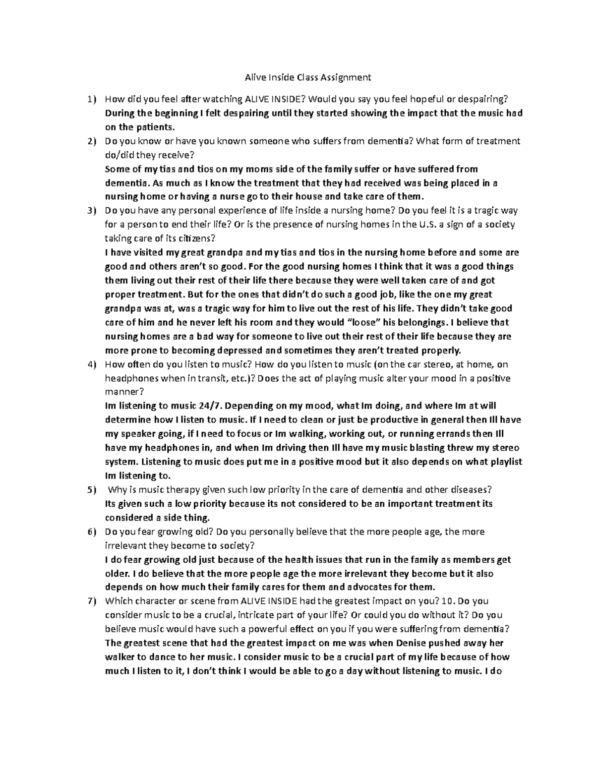 Alive Inside Class Assignment - Do you know or have you known someone ...