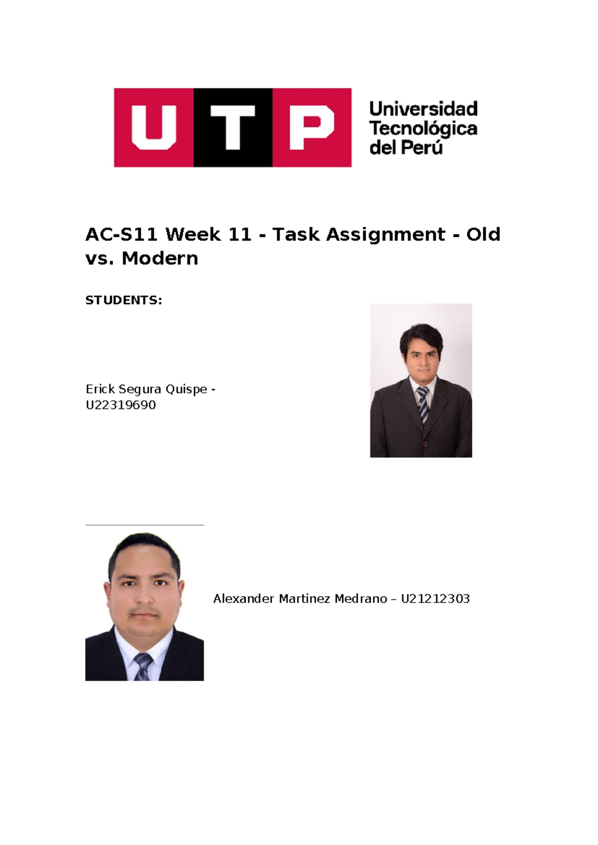 AC-S11 - Week 11 - Task Assignment - Old vs. Modern - Ingles III - AC-S11 Week 11 - Task ...