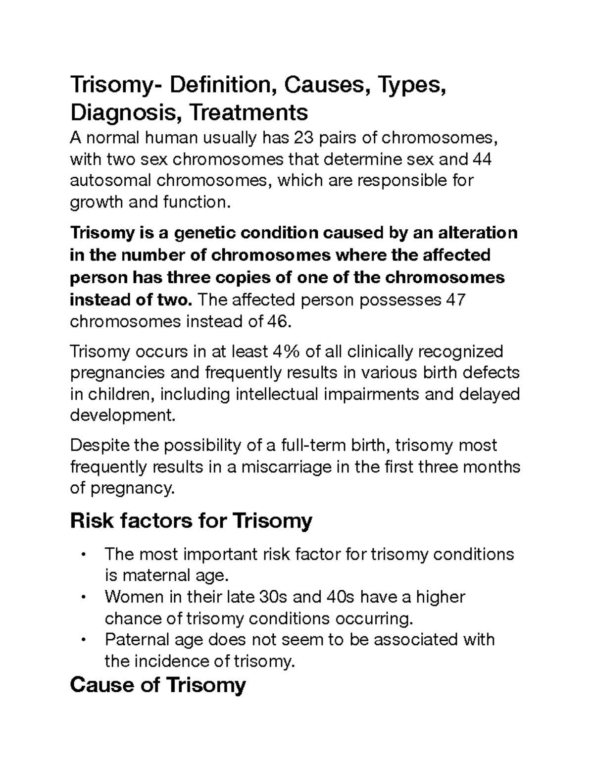 Bio 28 - Notes - Trisomy- Definition, Causes, Types, Diagnosis ...