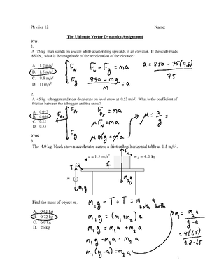 Assignment 01 Physics 20 - Physics 20: Mrs. Tyler Assignment 1 /3 6 ...