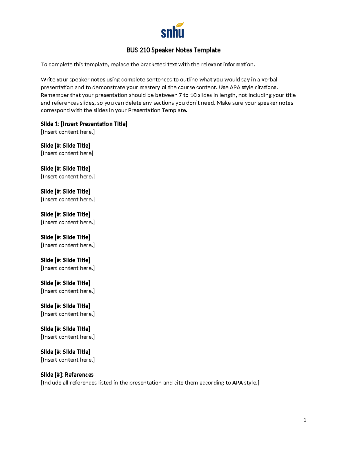 BUS 210 Speaker Notes Template - BUS 210 Speaker Notes Template To ...