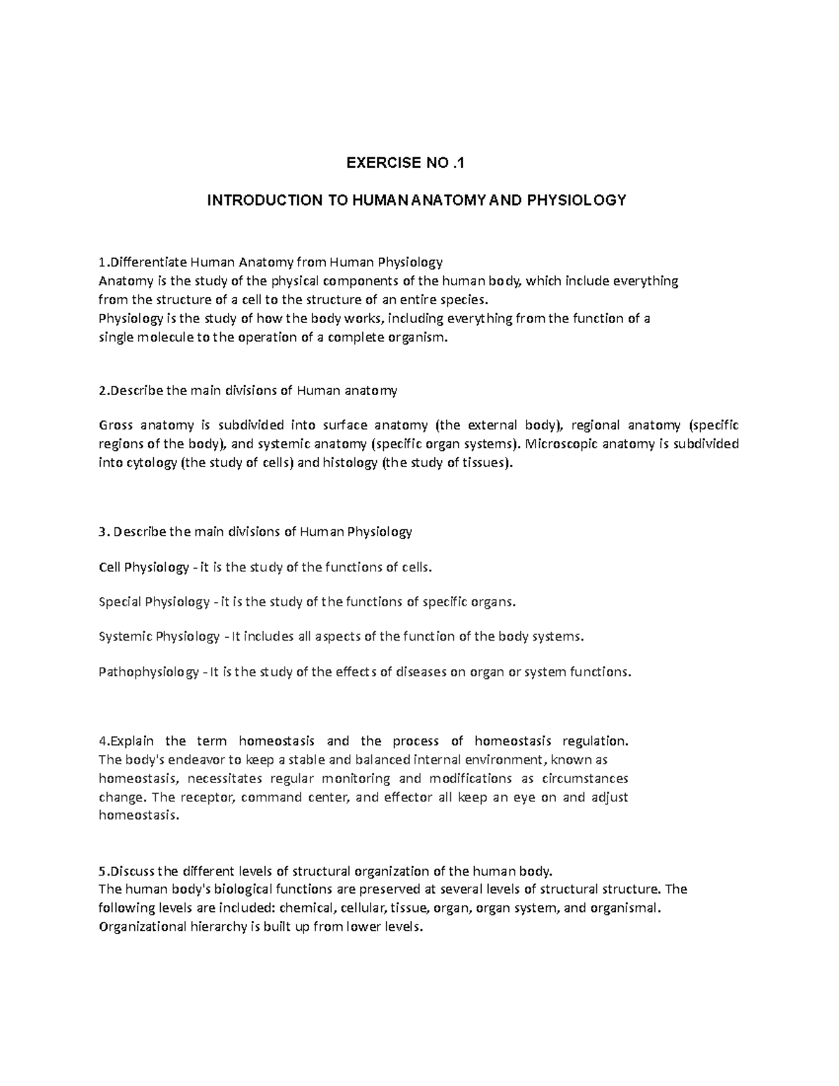 Intro to Anatomy - EXERCISE NO. INTRODUCTION TO HUMAN ANATOMY AND ...