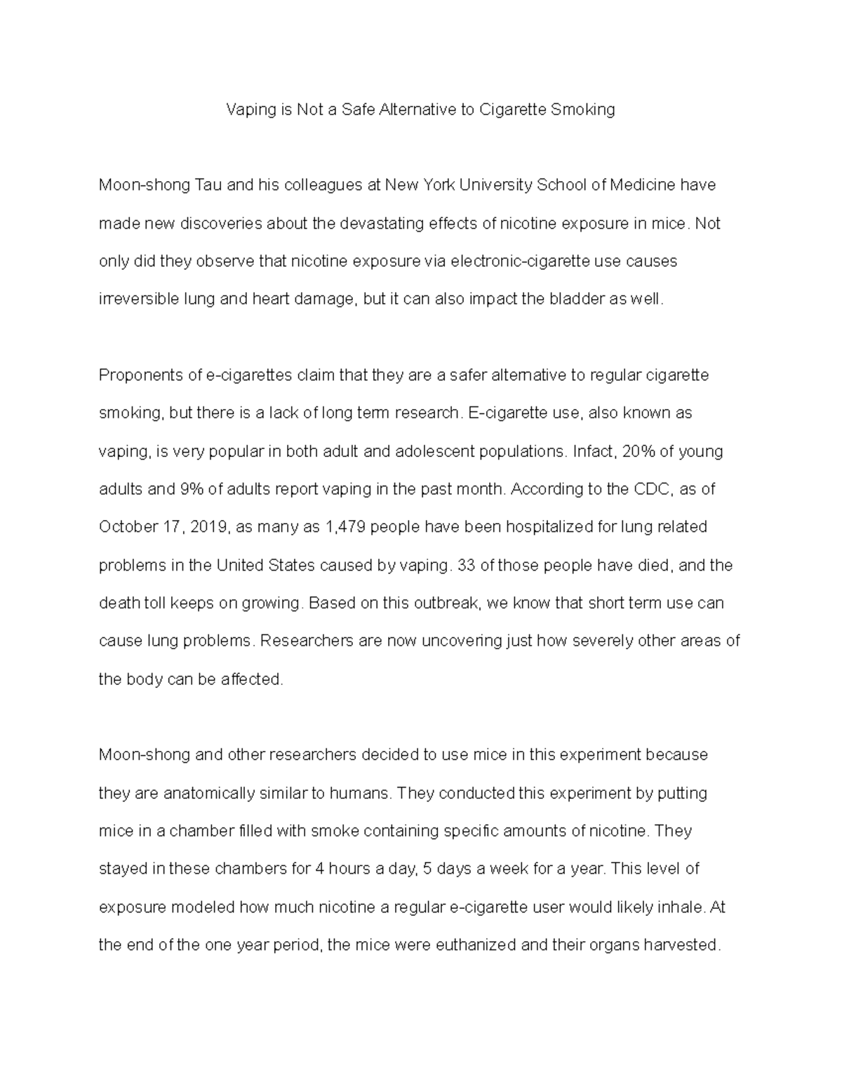 Vaping is Not a Safe Alternative to Cigarette Smoking - Not only did ...