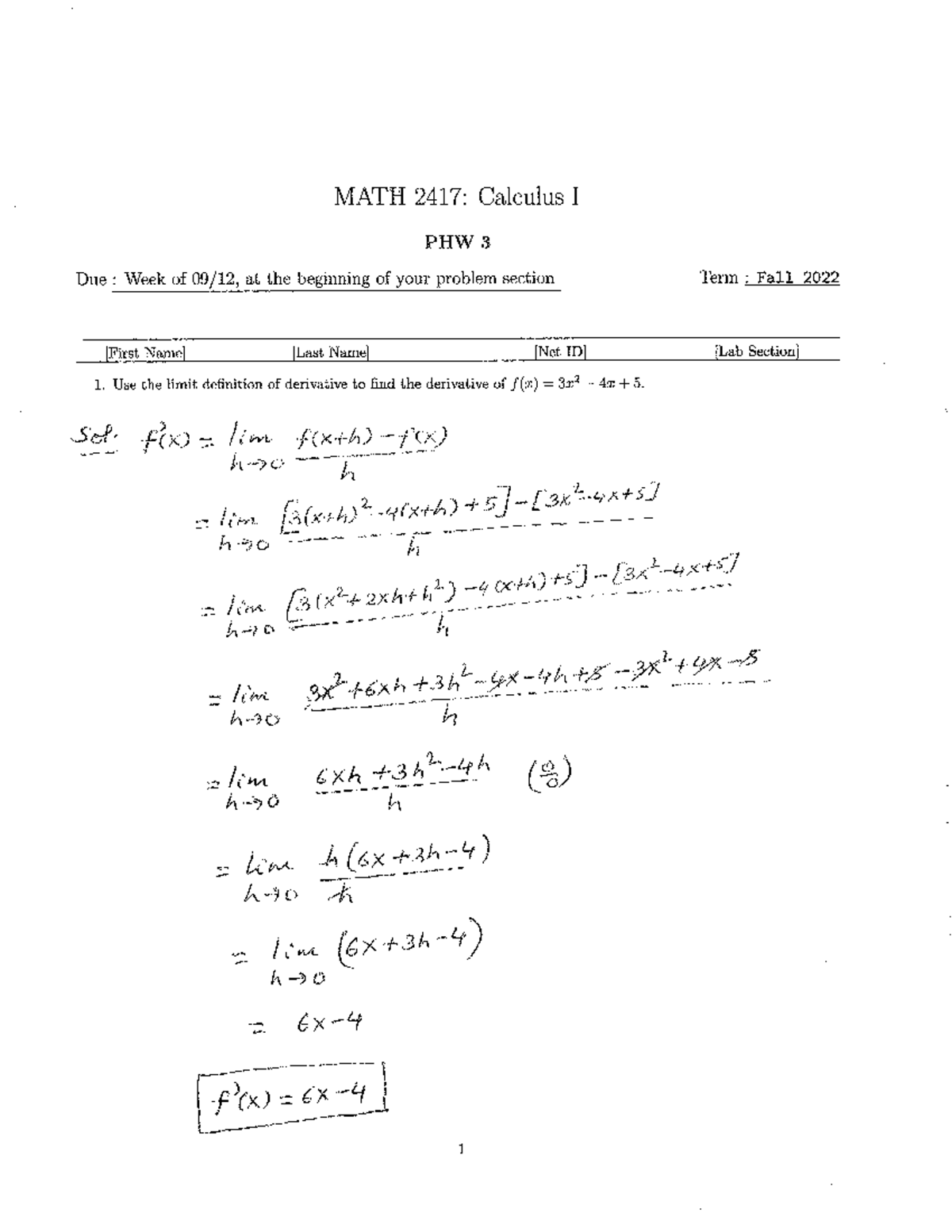 PHW 3 Solutions - MATH 2417 homework answers - MATH 2417 - Studocu