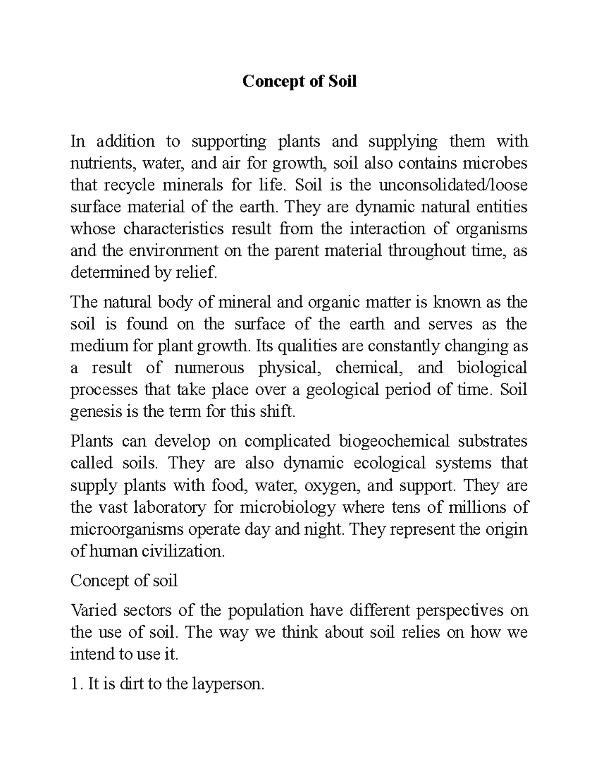 Concept of Soil - assignment - Concept of Soil In addition to ...