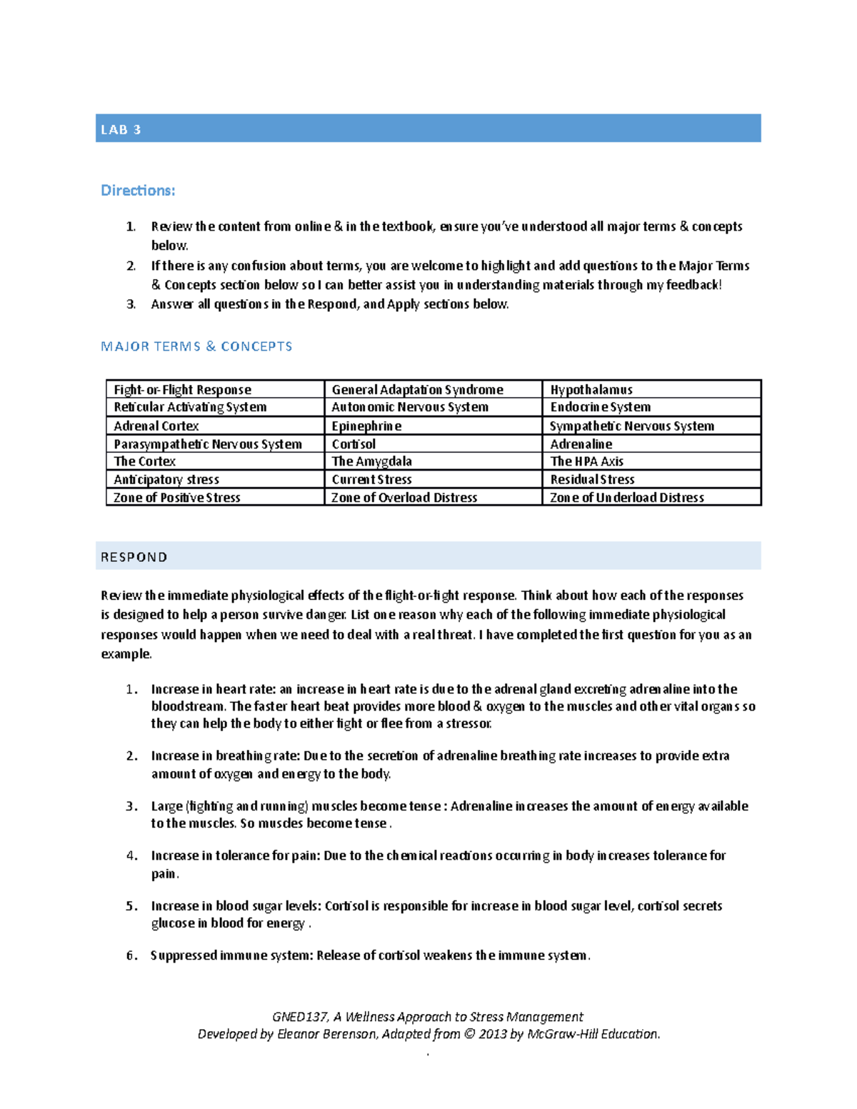 Lab 3 Gned immediate physiological effects of the flight-or-fight ...