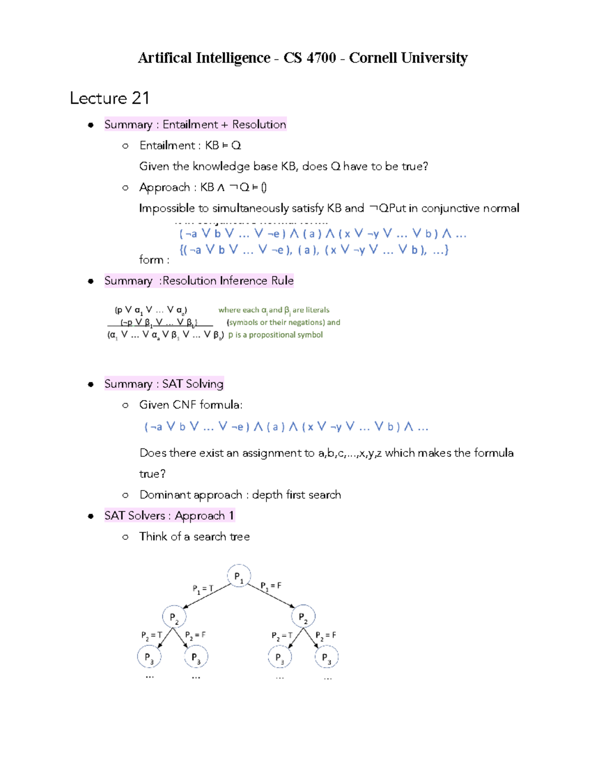 Cornell University - Artifical Intelligence - Lec 21 - Lecture 21 ...