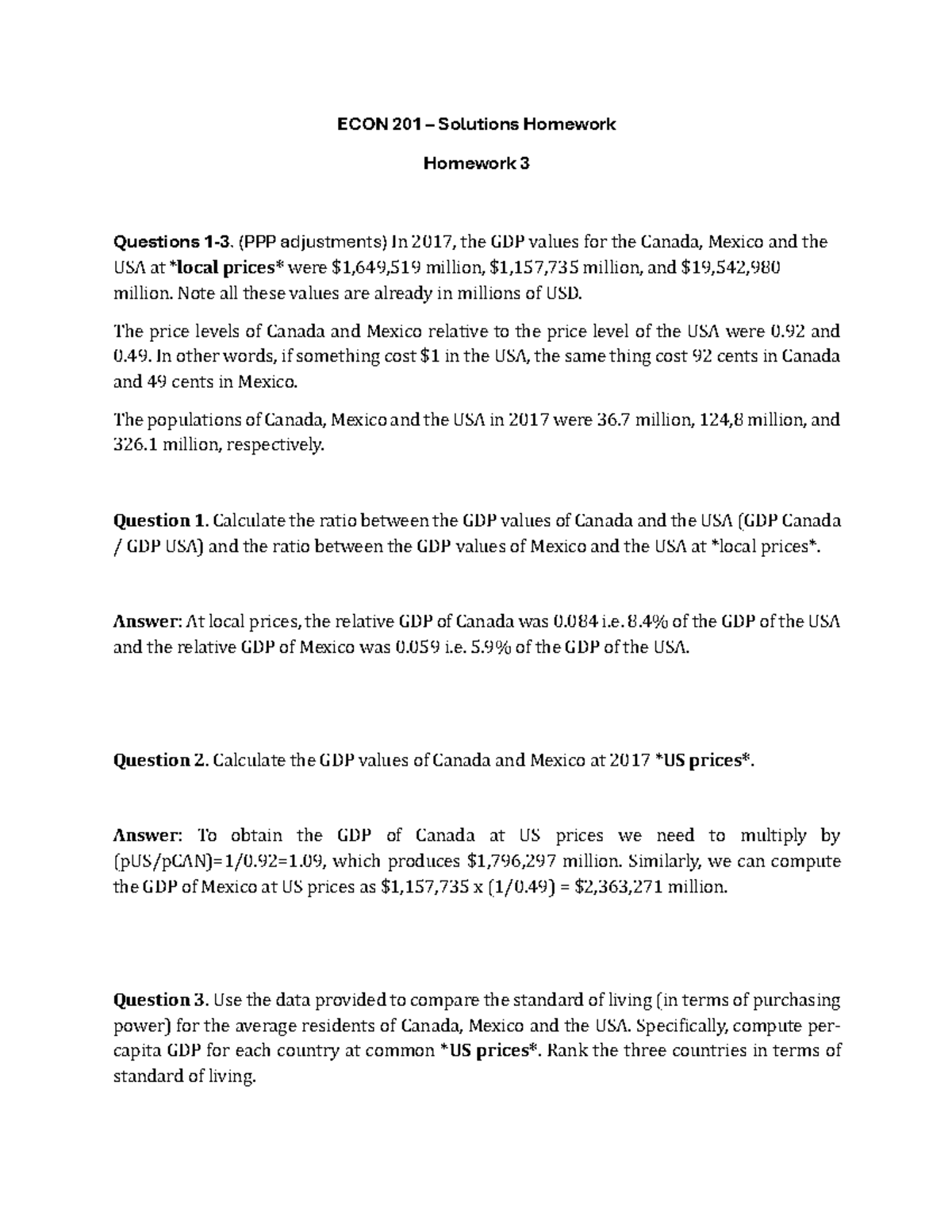HW3 solutions updated - homework answer key - ECON 201 – Solutions ...
