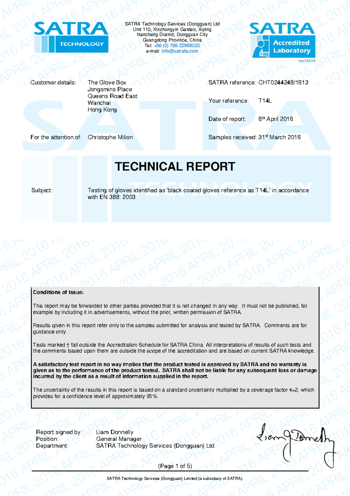 Origen Certificacion Guante Anticorte Paris - SATRA Technology Services (Dongguan) Ltd Unit 110 ...