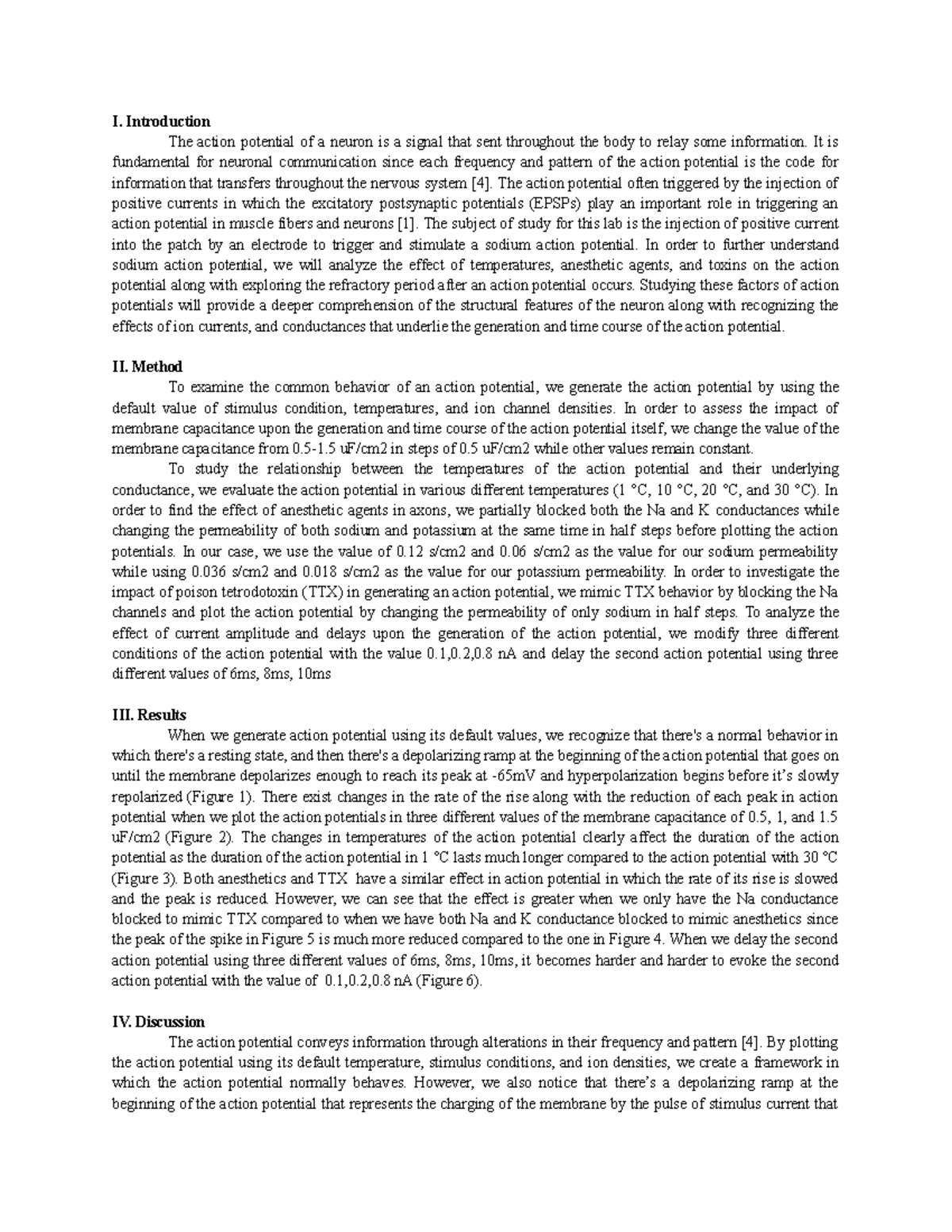 Extra Credit Lab - I. Introduction The action potential of a neuron is ...
