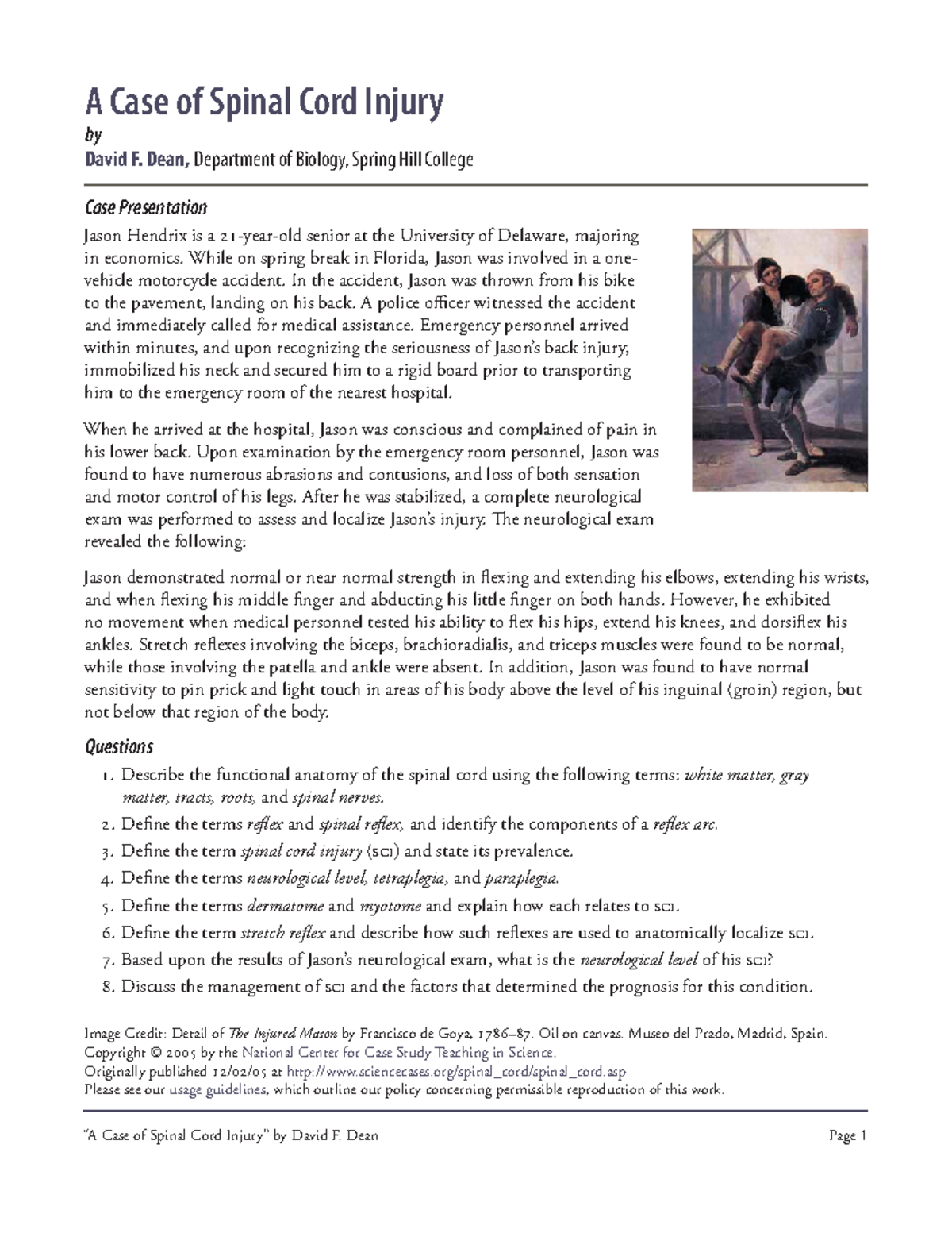 Spinal cord - reading - A Case of Spinal Cord Injury by David F. Dean ...