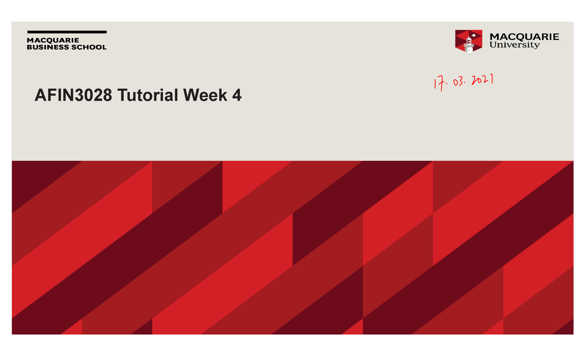 Tutorial Topic 3- Recording Notes - AFIN3028 Tutorial Week Overview ...