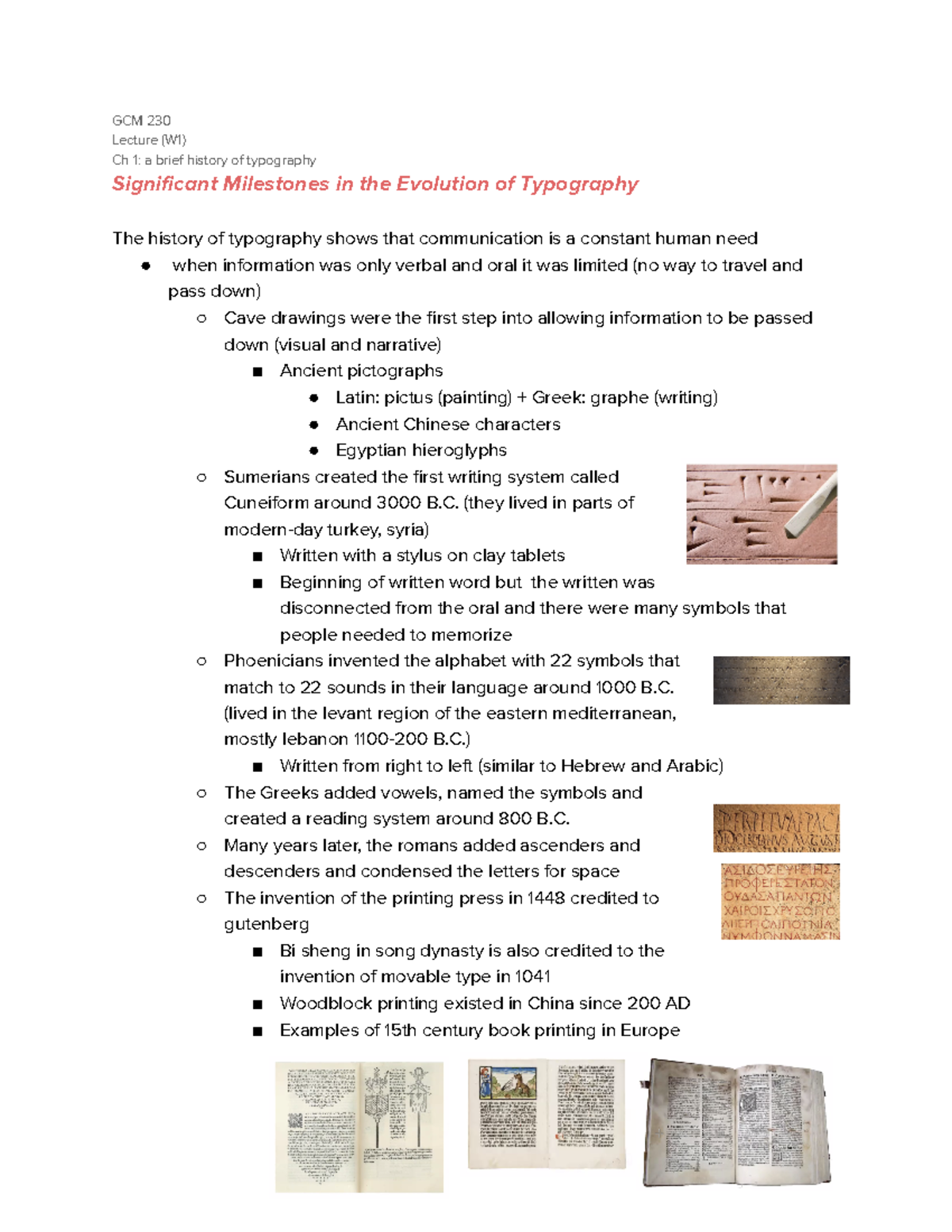 Ch1 Evolution of Typography - GCM 230 Lecture (W1) Ch 1: a brief ...