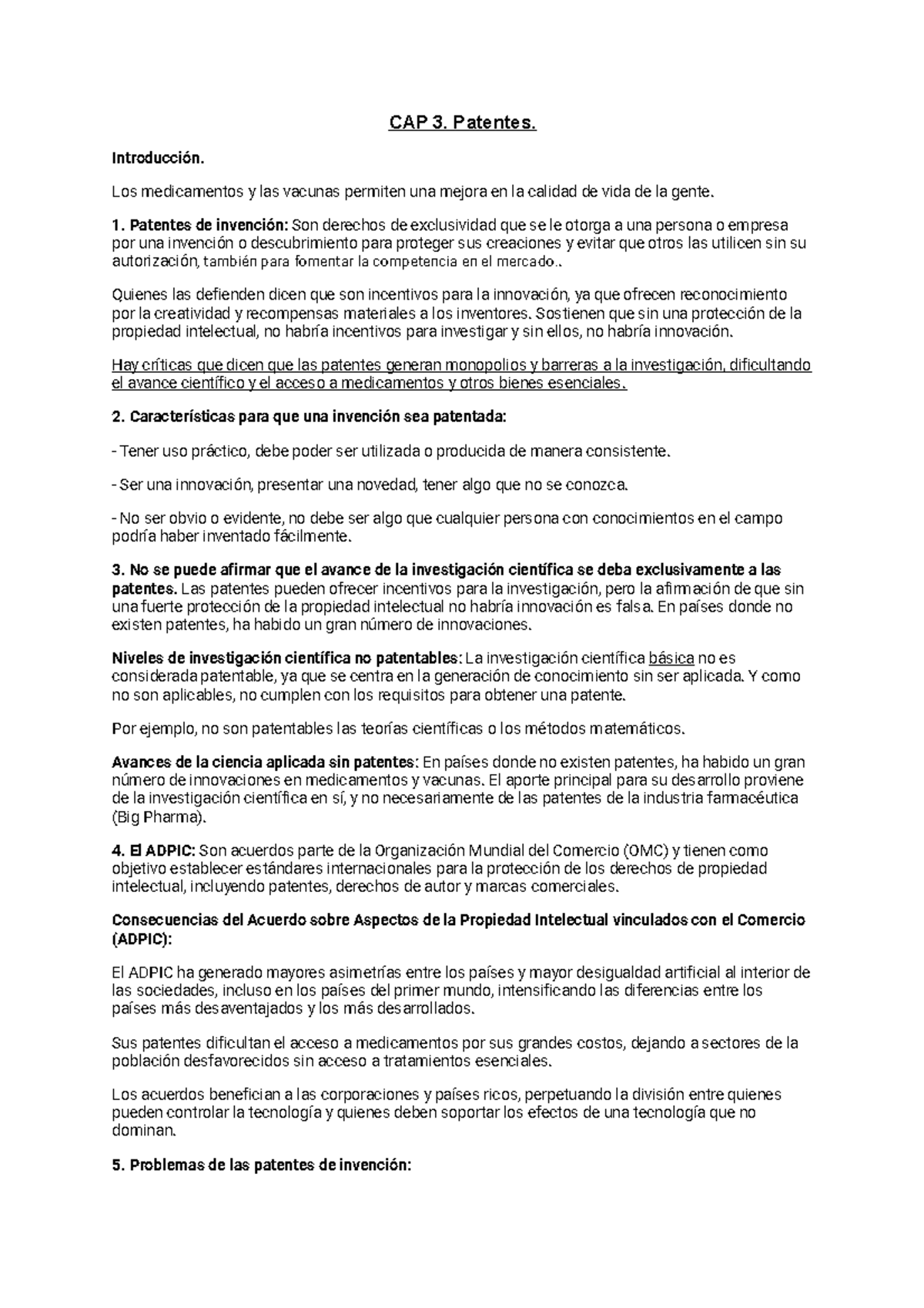 Resumen CAP 3. Patentes - CAP 3. Patentes. Introducción. Los ...