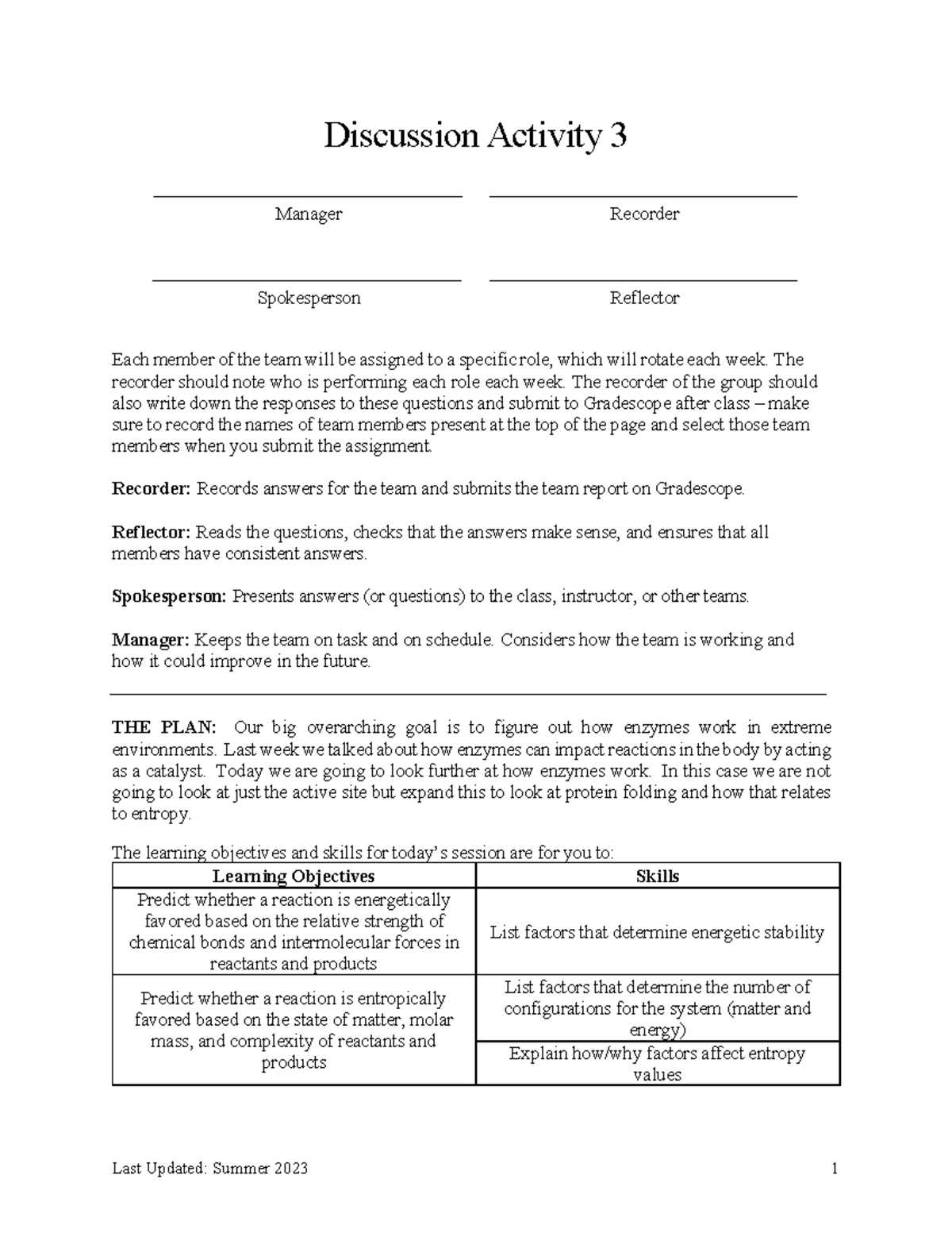Discussion worksheet 3 - Discussion Activity 3 Each member of the team ...