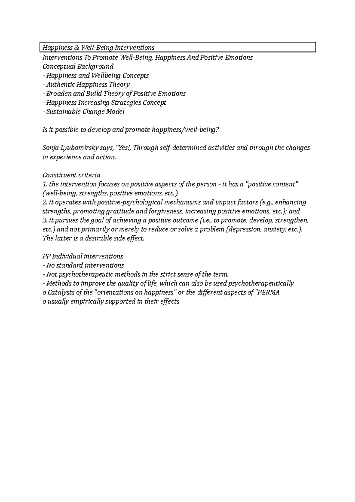 Happiness - Lecture notes 1 - Happiness & Well-Being Interventions ...