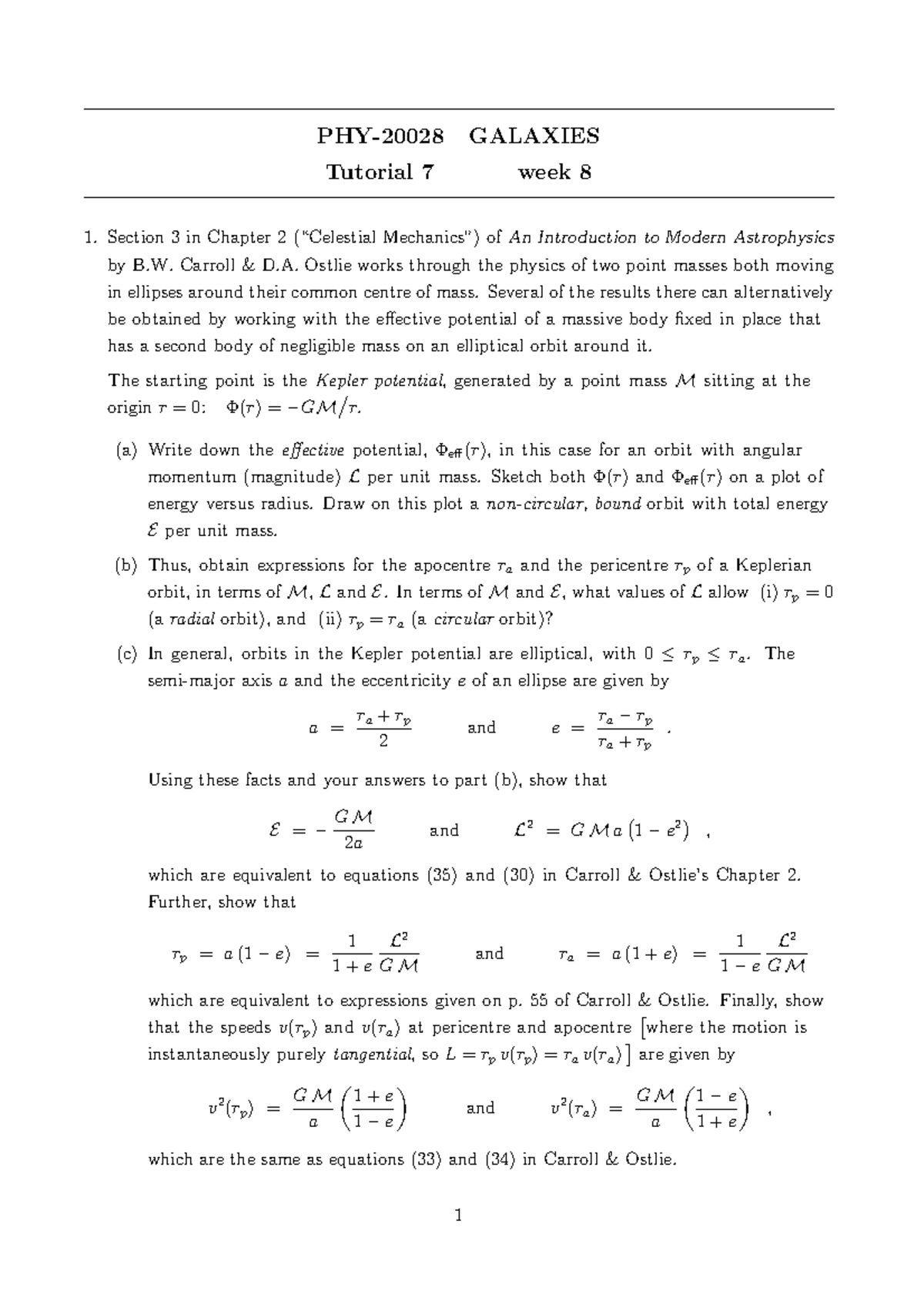 Tutorial 7 - PHY-20028 GALAXIES Tutorial 7 week 8 Section 3 in Chapter ...